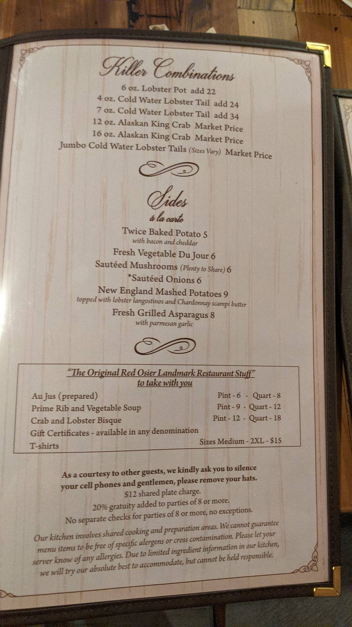 Menu at The "Original" Red Osier Landmark Restaurant, Stafford