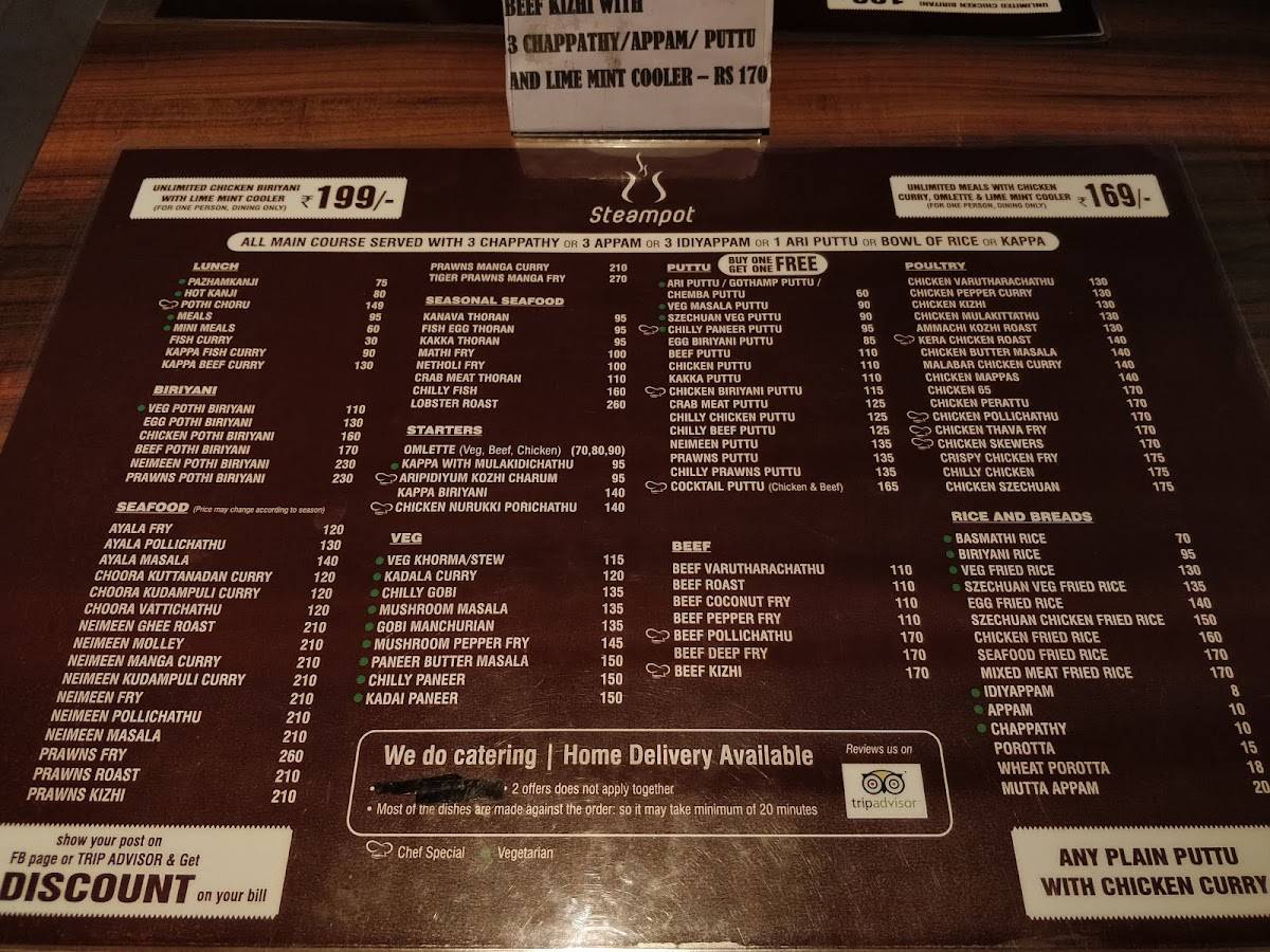 Menu at Steampot Restaurant, Thiruvananthapuram