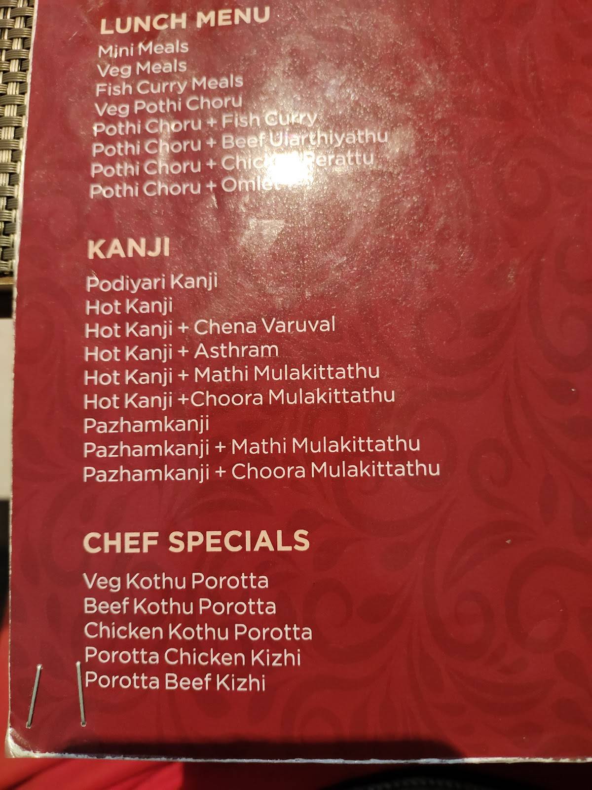 Menu at Steampot Restaurant, Thiruvananthapuram