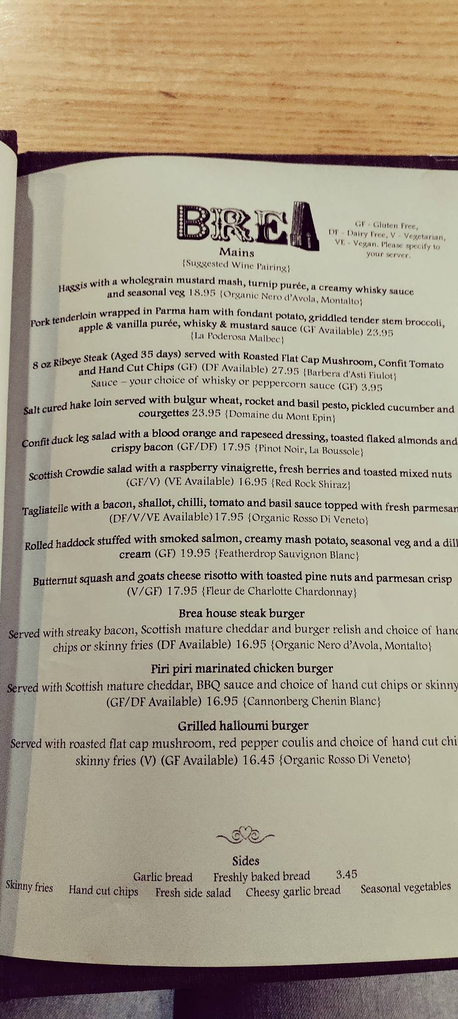 Menu at Brea - Scottish Restaurant, Stirling