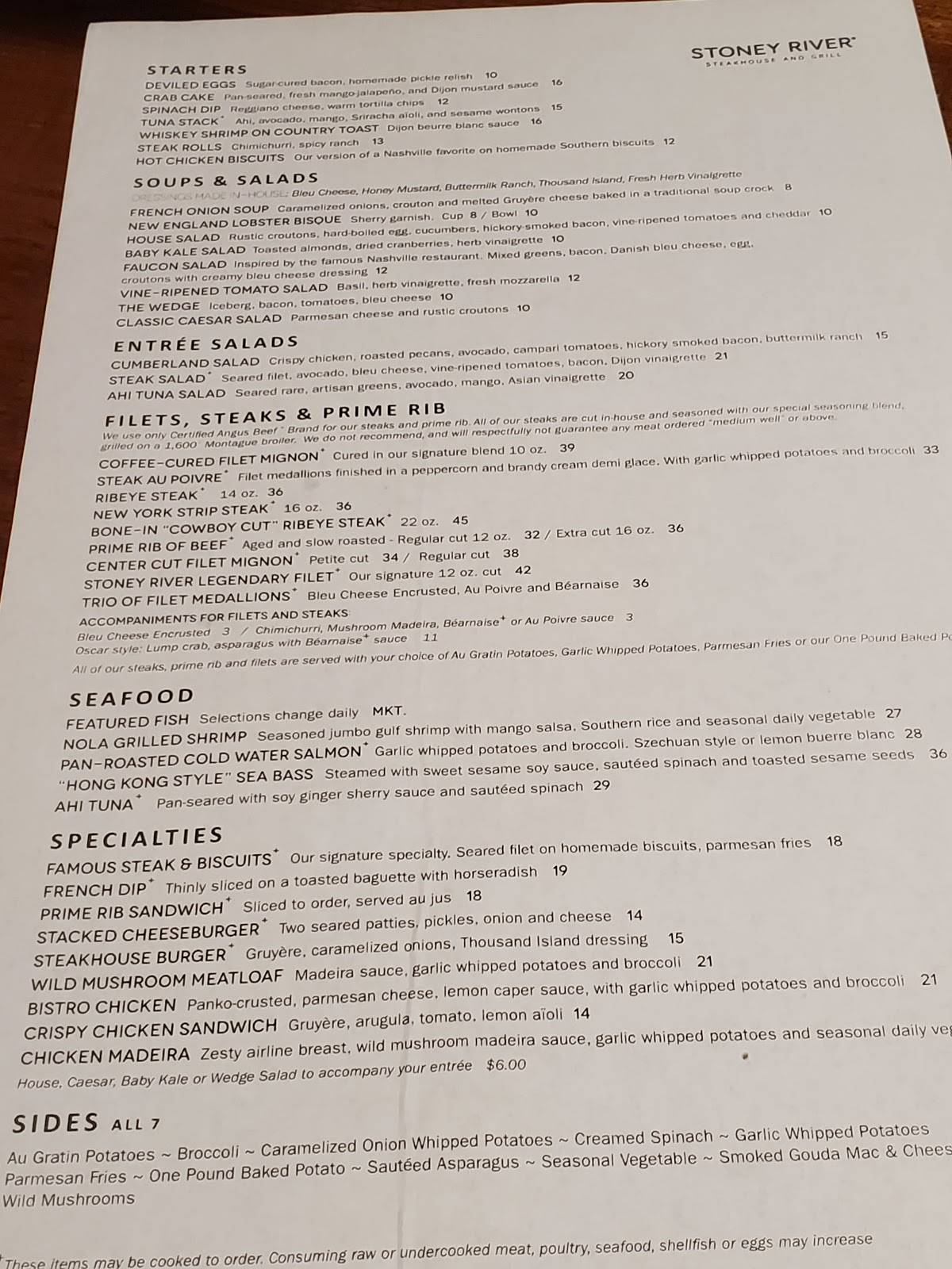 Menu at Stoney River Steakhouse and Grill, Franklin, Galleria Blvd