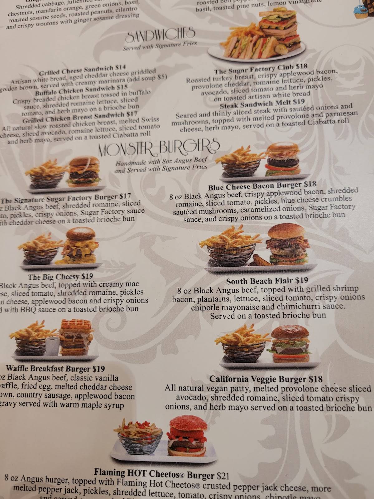 Menu at Sugar Factory - Dover desserts, Dover