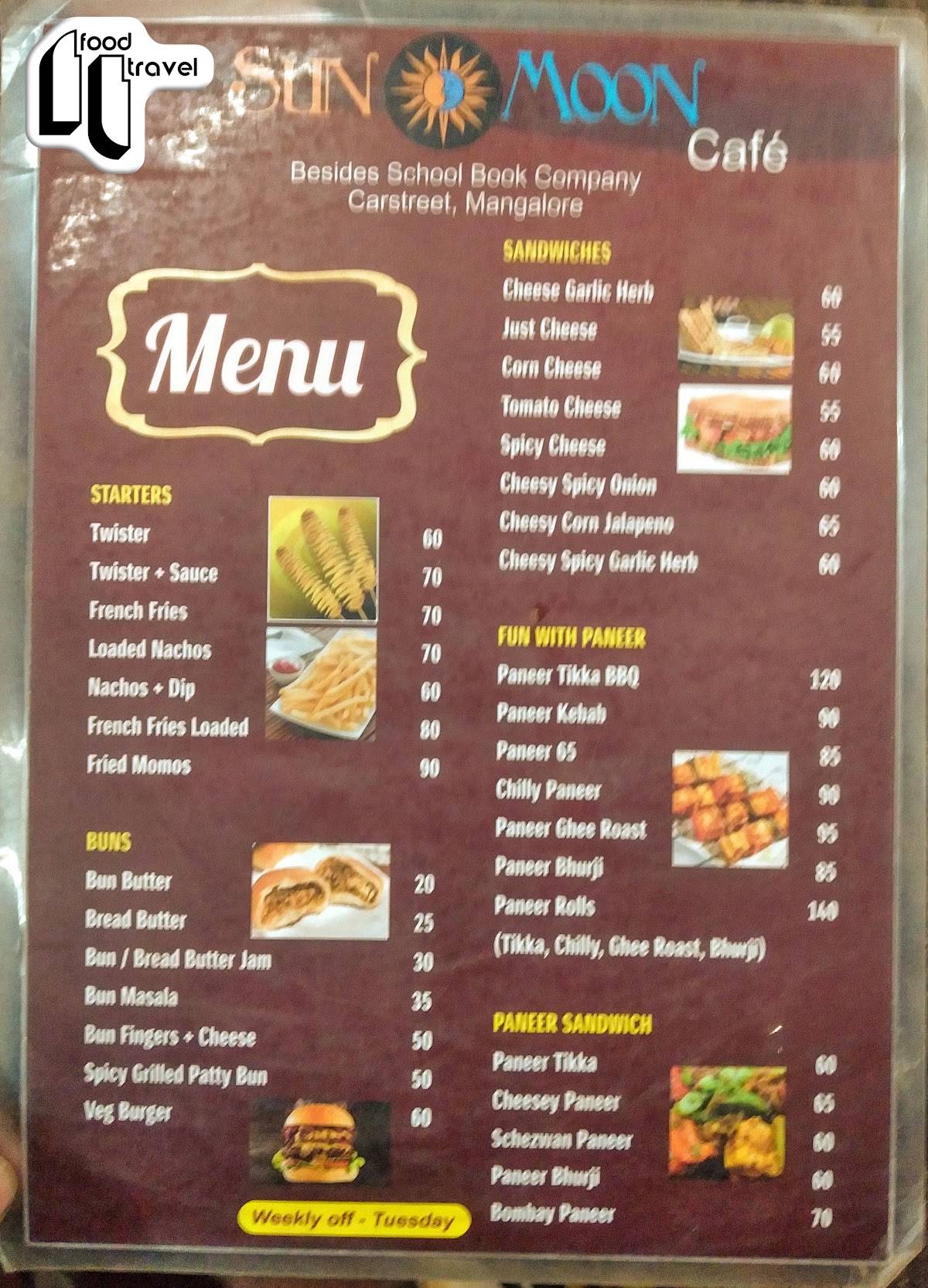 Menu at Sun Moon, Mangaluru