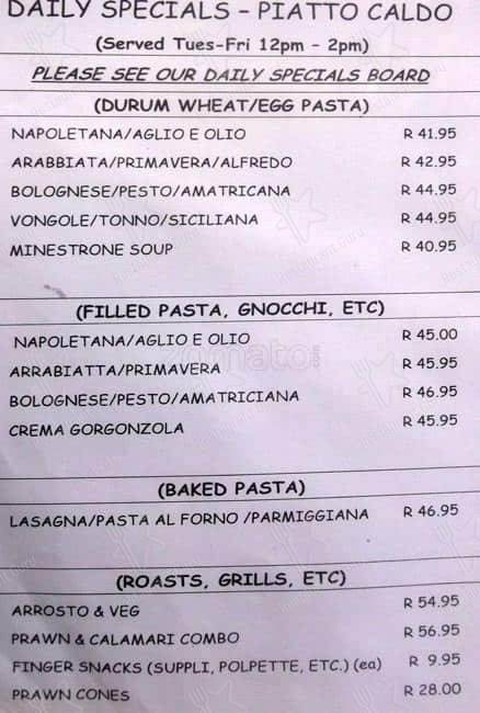 Menu at Super Sconto cafe, Johannesburg
