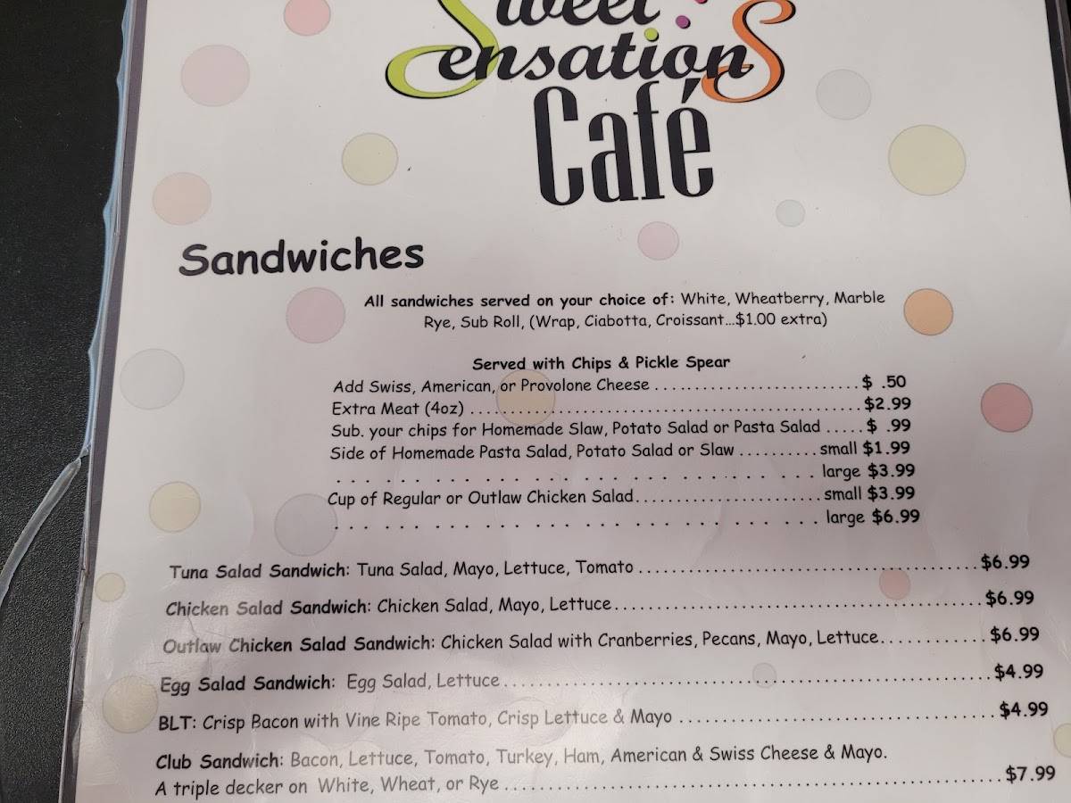 Menu at Sweet Sensations cafe, Green Cove Springs