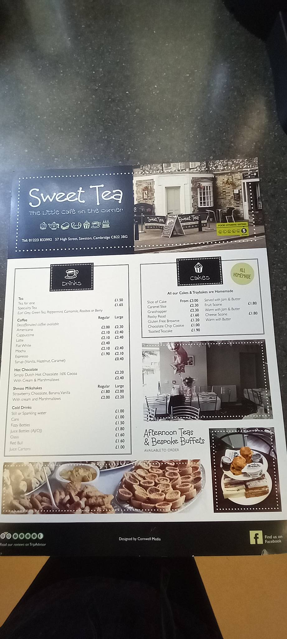 Menu at Sweet Tea cafe, Cambridge