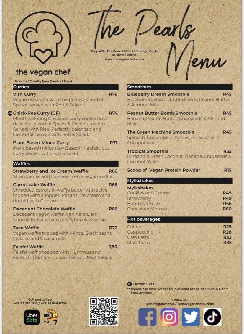 Menu at THE VEGAN CHEF UMHLANGA fast food, Umhlanga, 6