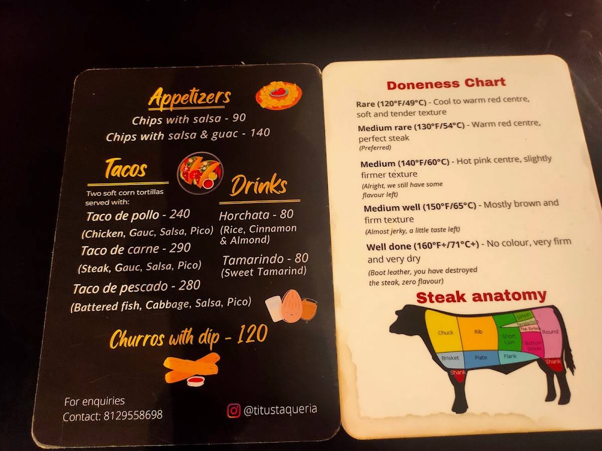 Menu at Titu’s Taqueria, Kochi