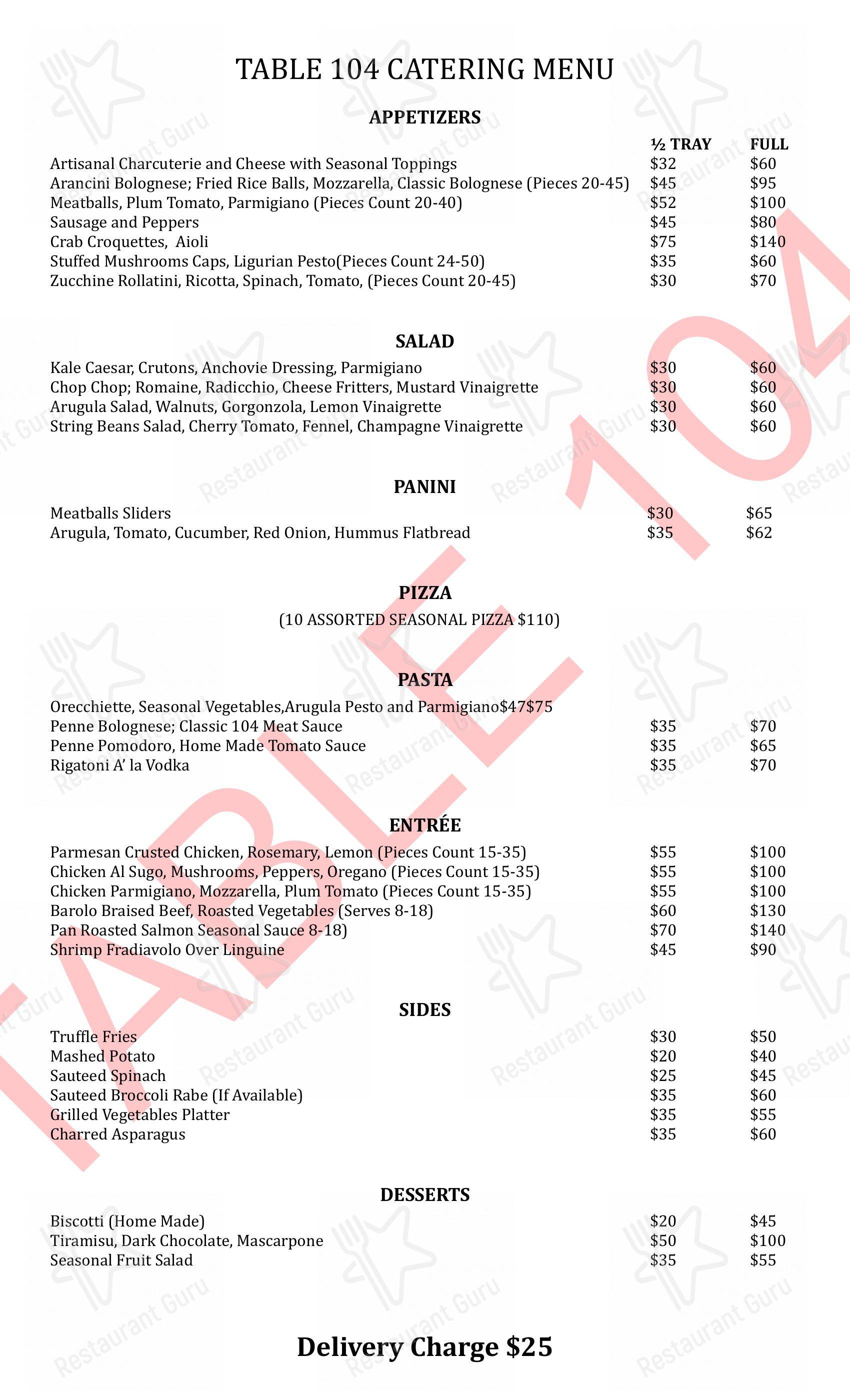 Menu at Table 104 pub & bar, Stamford