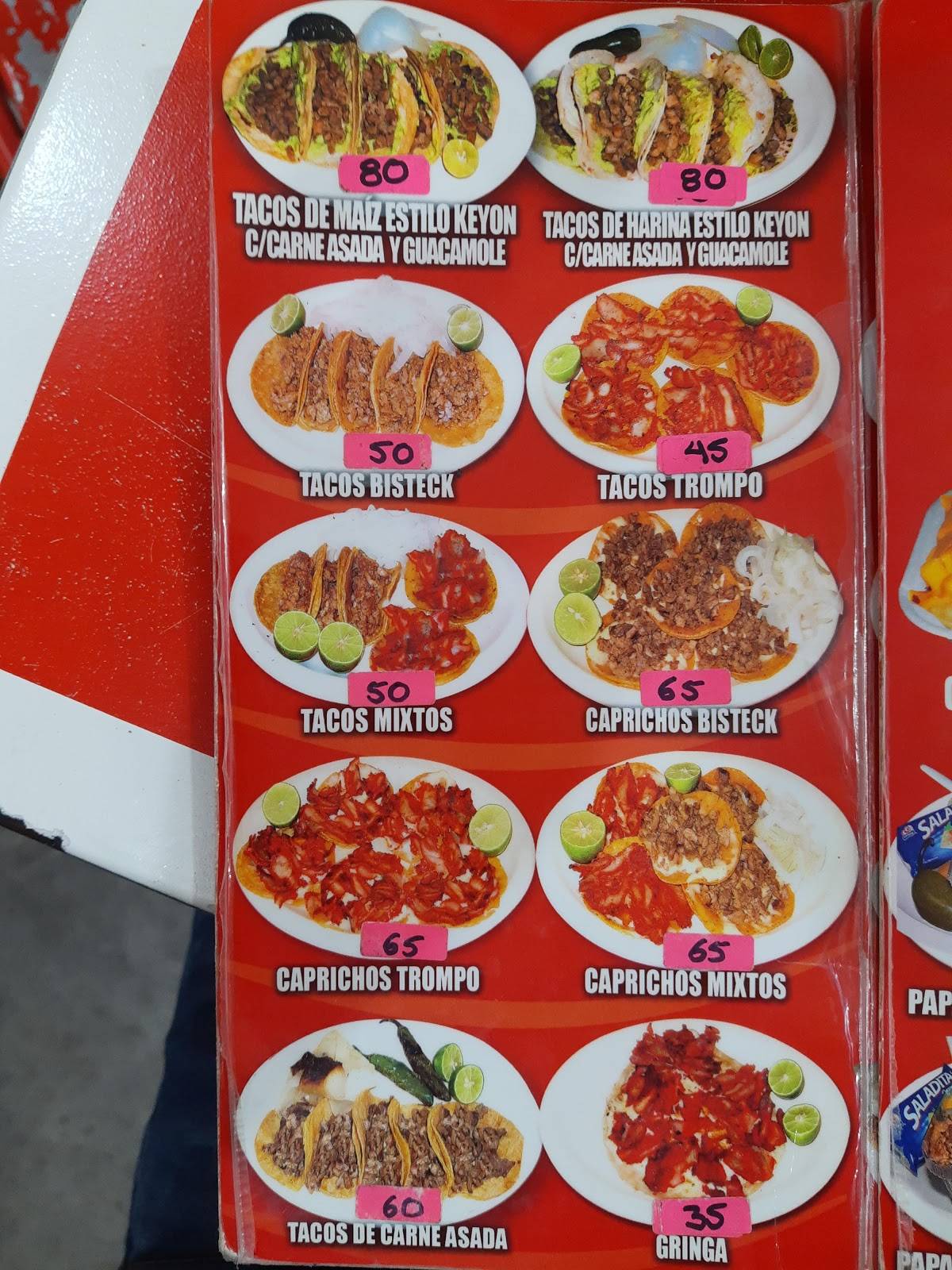 Menu at Tacos Keyon restaurant, Ciudad Apodaca