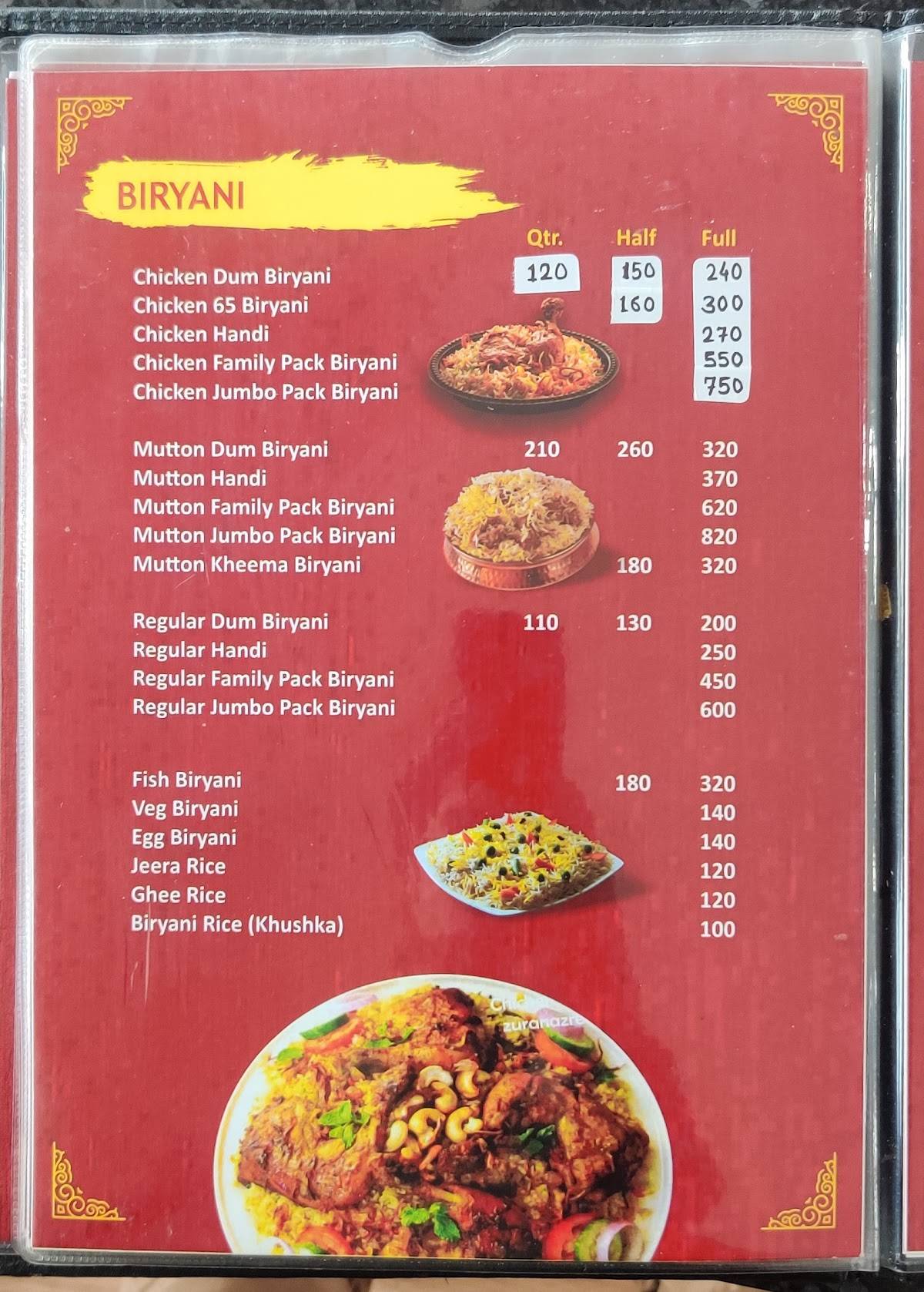 Menu at Taj Darbar Hyderabadi Restaurant, Belgaum