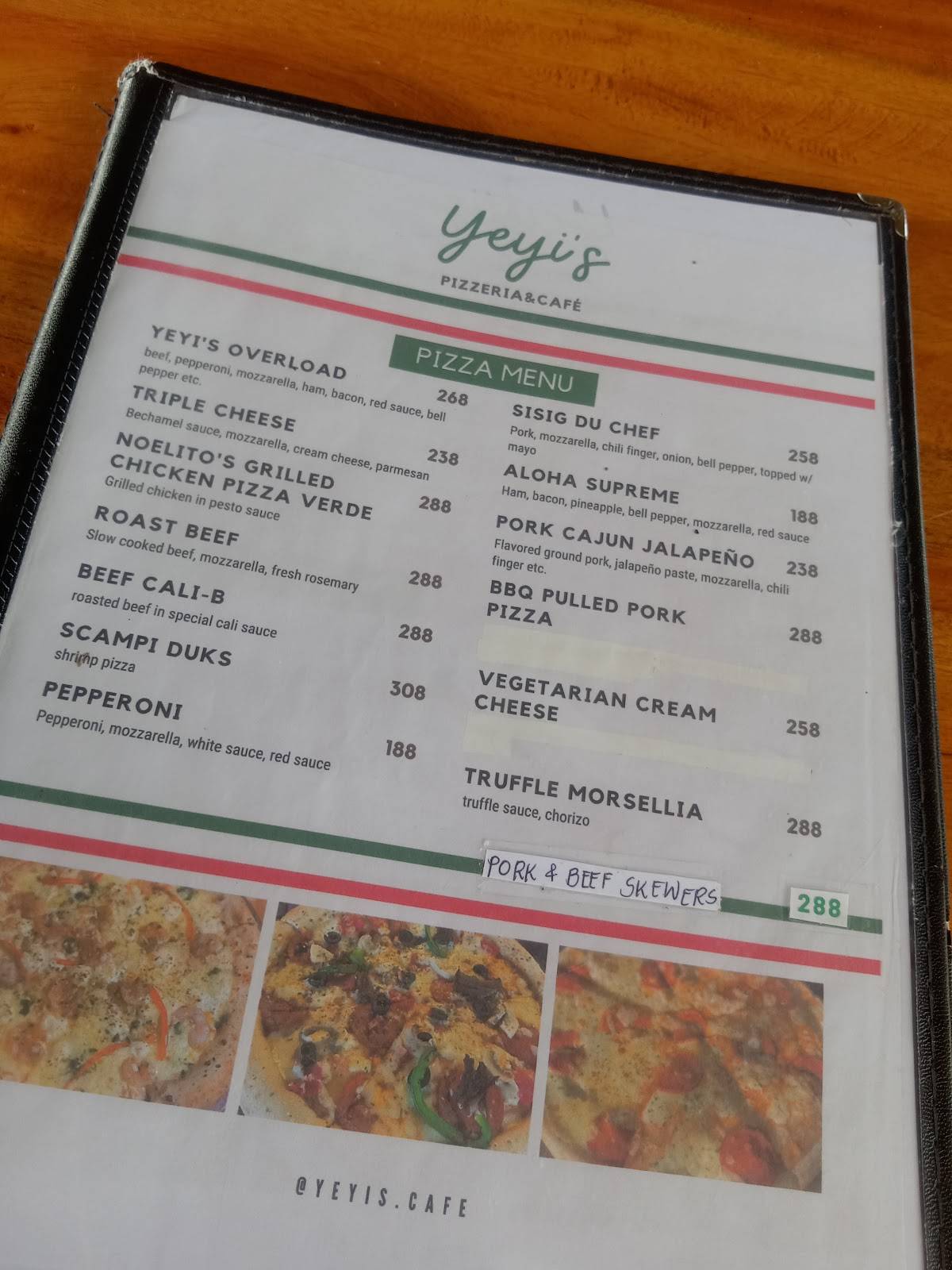 Menu at Yeyi's Pizzeria & Café, Tanay