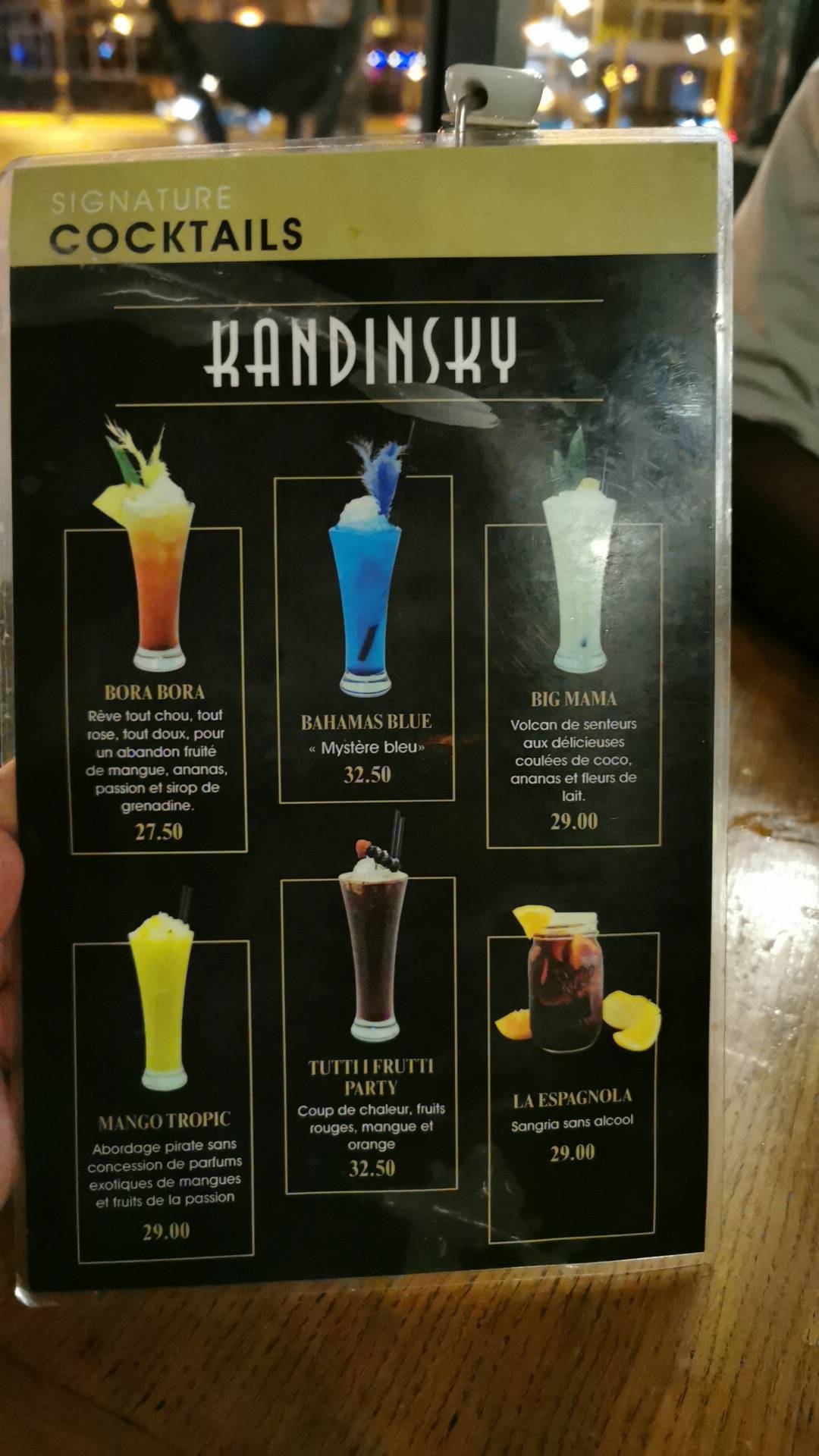 Menu at Café Kandinsky cafe, Tangier