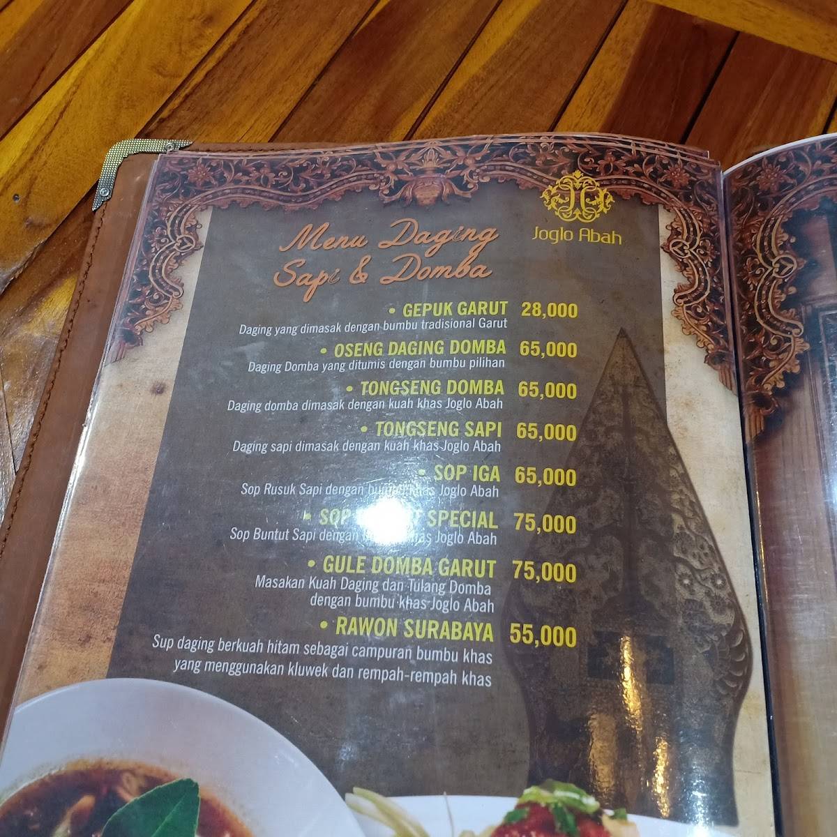 Carta del restaurante Joglo Abah Resto, Kedai Kopi dan Pusat Oleh-oleh ...