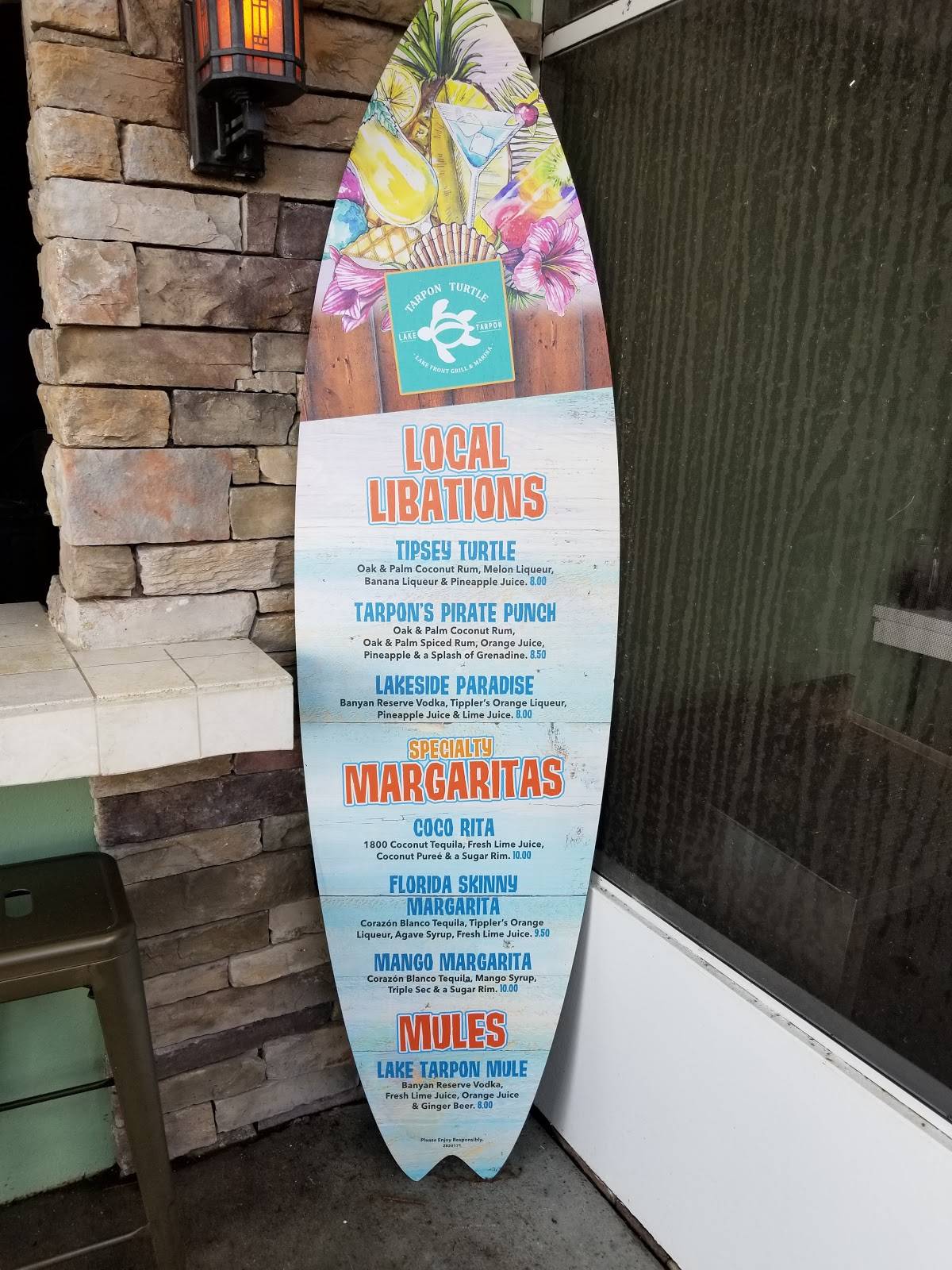 Menu at Tarpon Turtle Waterfront Grill restaurant, Tarpon Springs