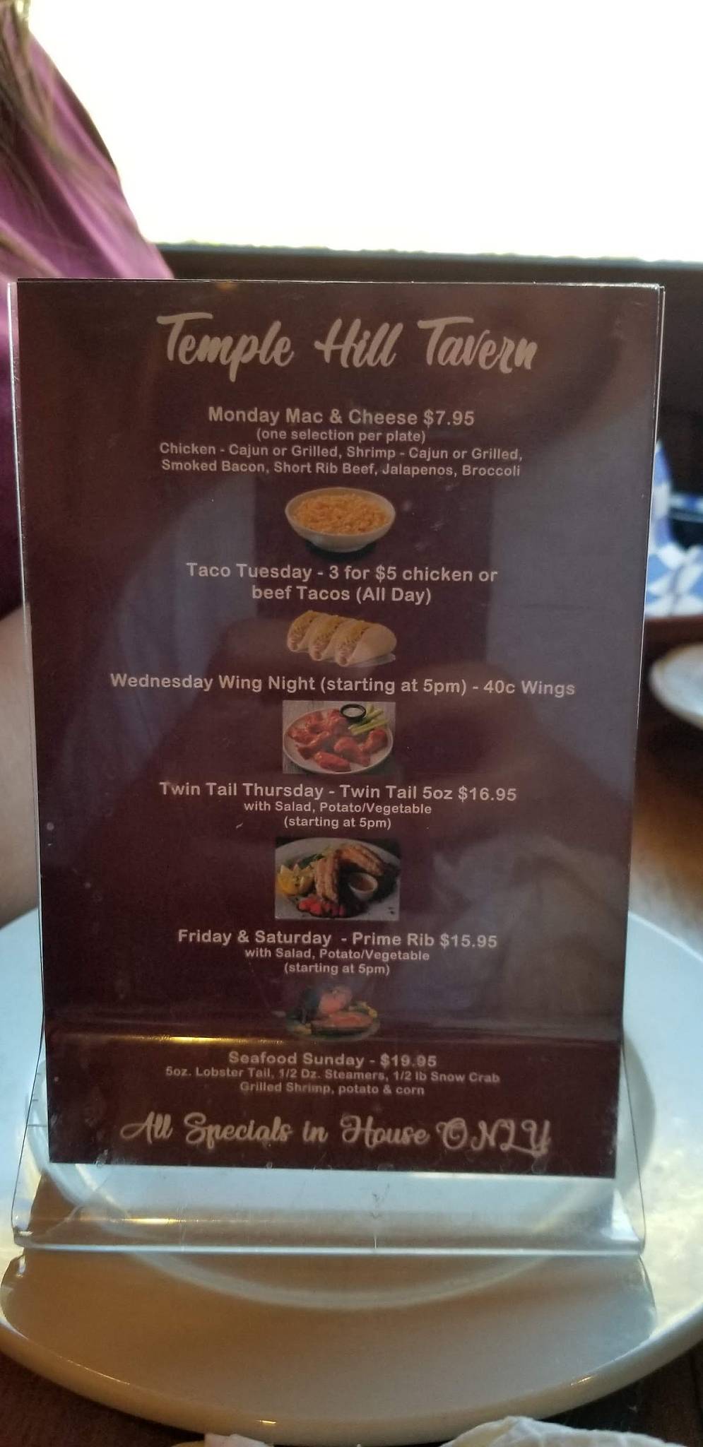 Menu at Temple Hill Tavern pub & bar, New Windsor