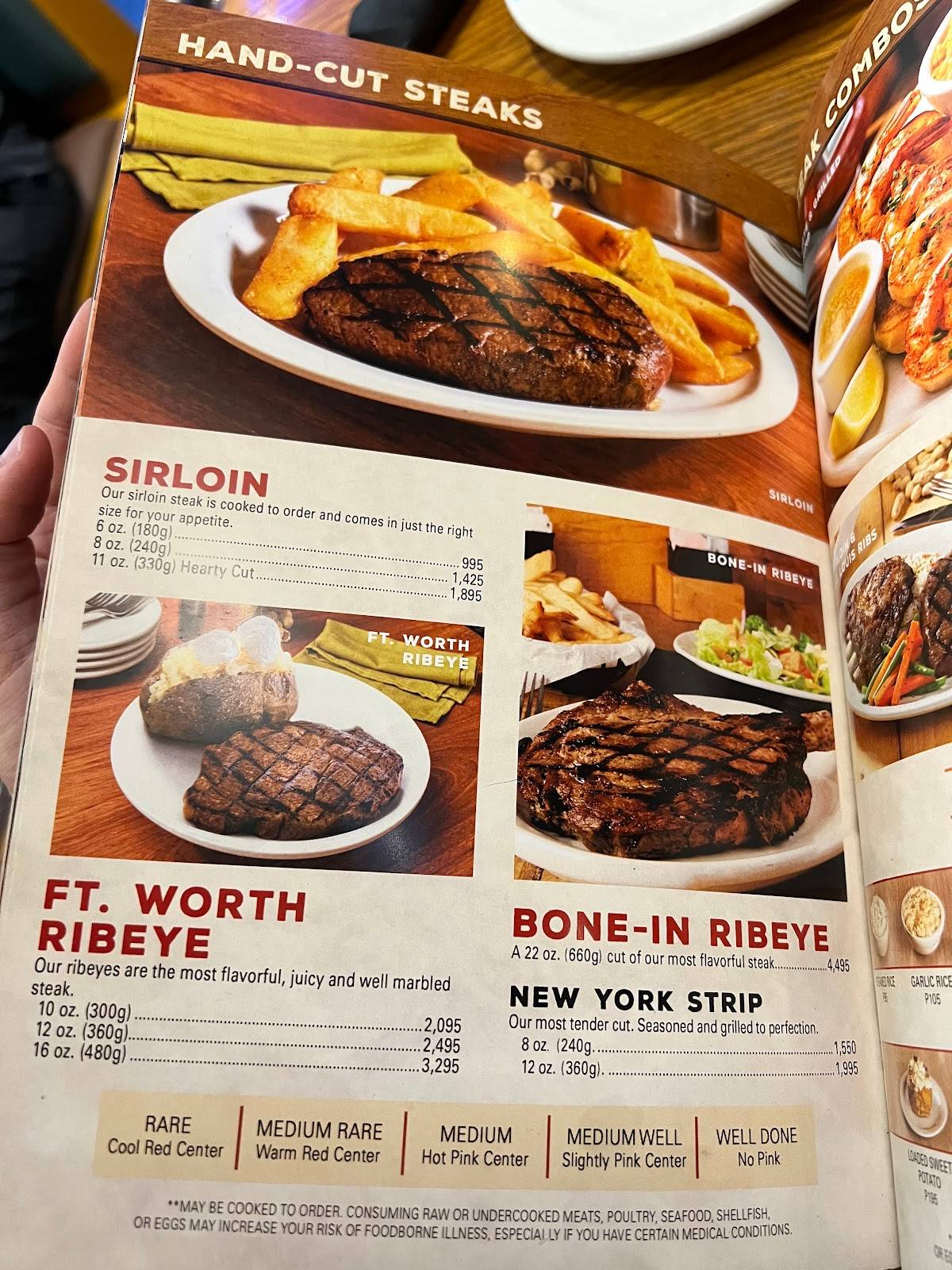 Menu at Texas Roadhouse steakhouse, Manila, GXJJ+V4V