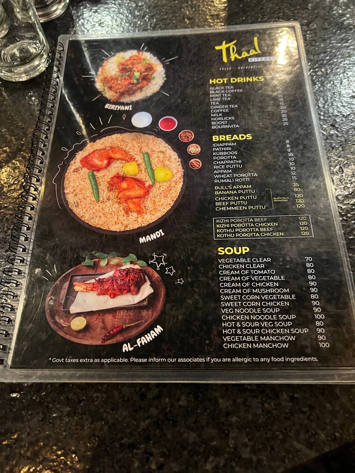 Menu at Thaal Kitchen, Kochi, +PCF