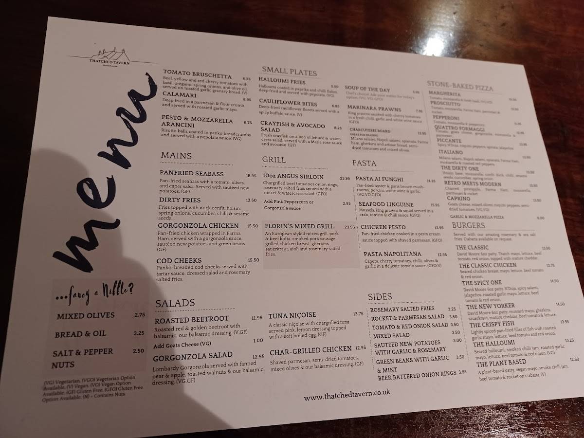 Menu at Thatched Tavern pub & bar, Honeybourne