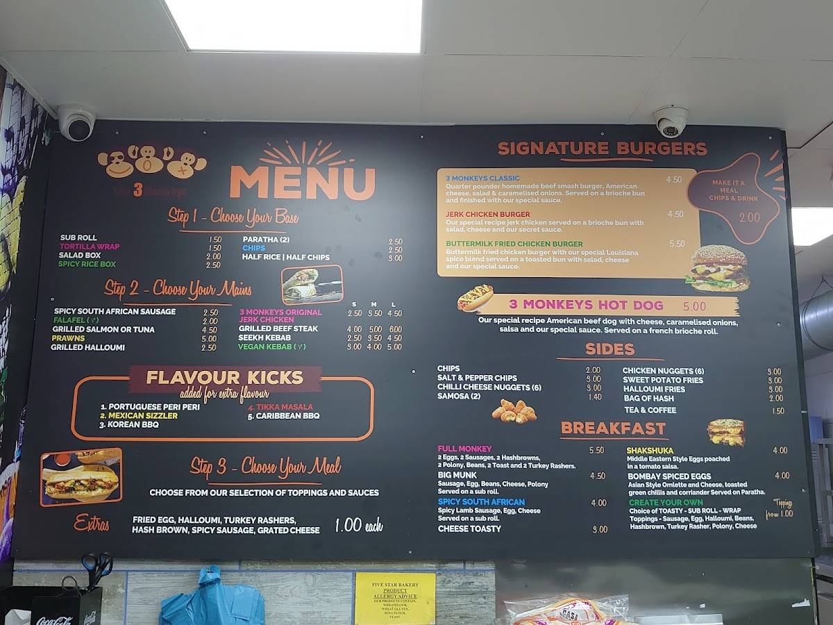 Menu at The 3 Monkeys Sandwich Bar, Preston