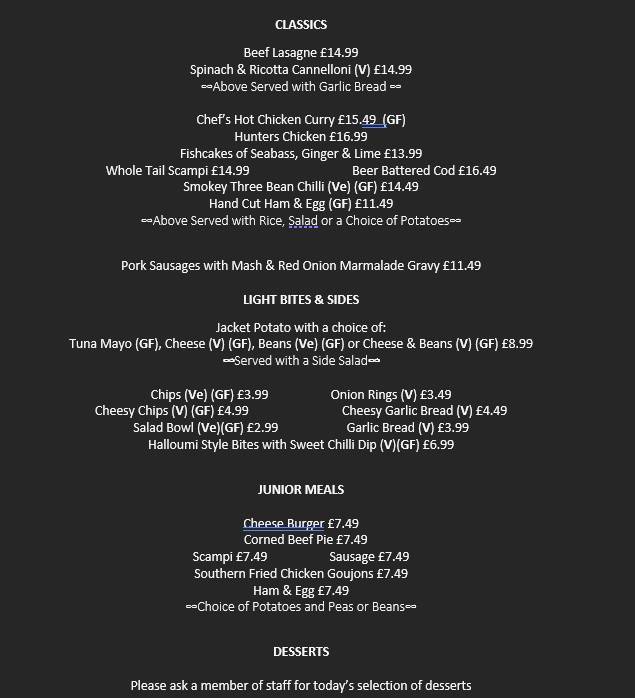 Menu at The Angel Inn pub & bar, Glynneath