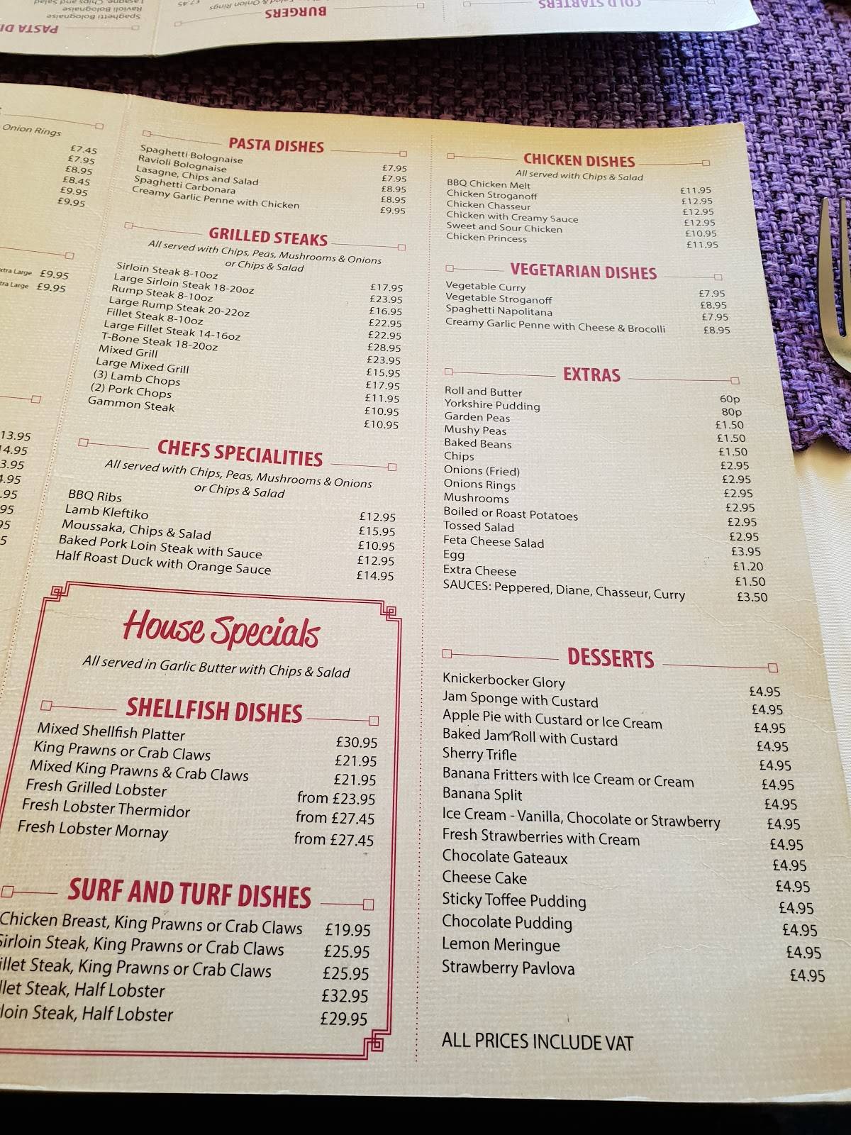Menu at The Arches restaurant, Great Yarmouth, 72 Regent Rd