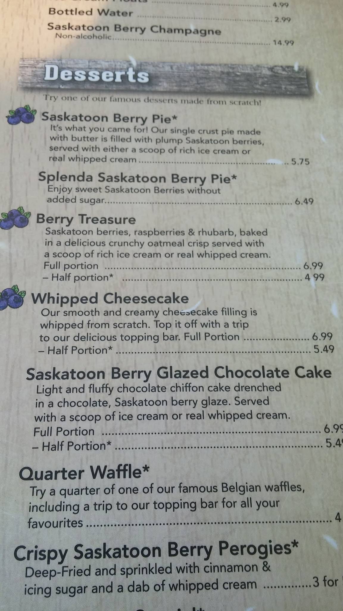 Menu at The Berry Barn, Saskatoon, 830 Valley Rd