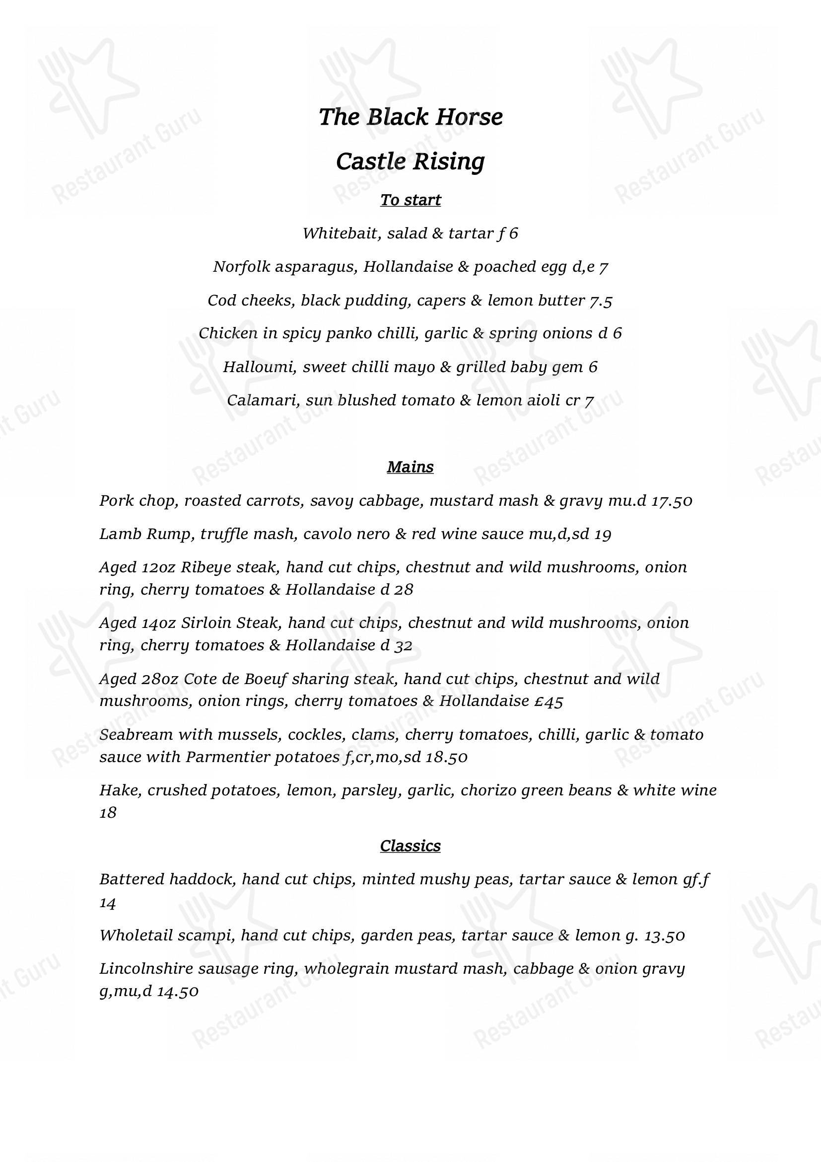 Menu at The Black Horse Inn pub & bar, Castle Rising