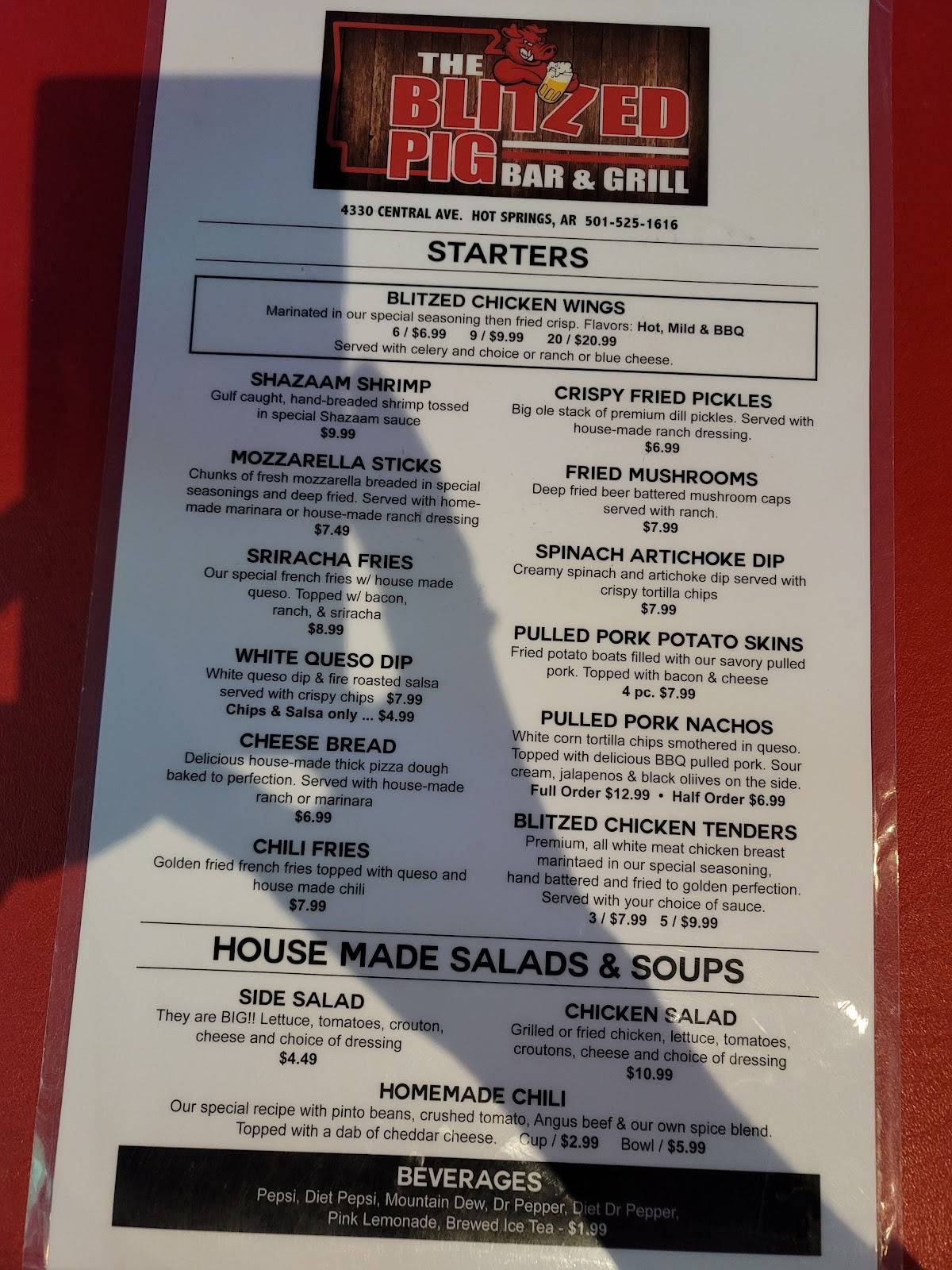 Menu at The Blitzed Pig pub & bar, Hot Springs