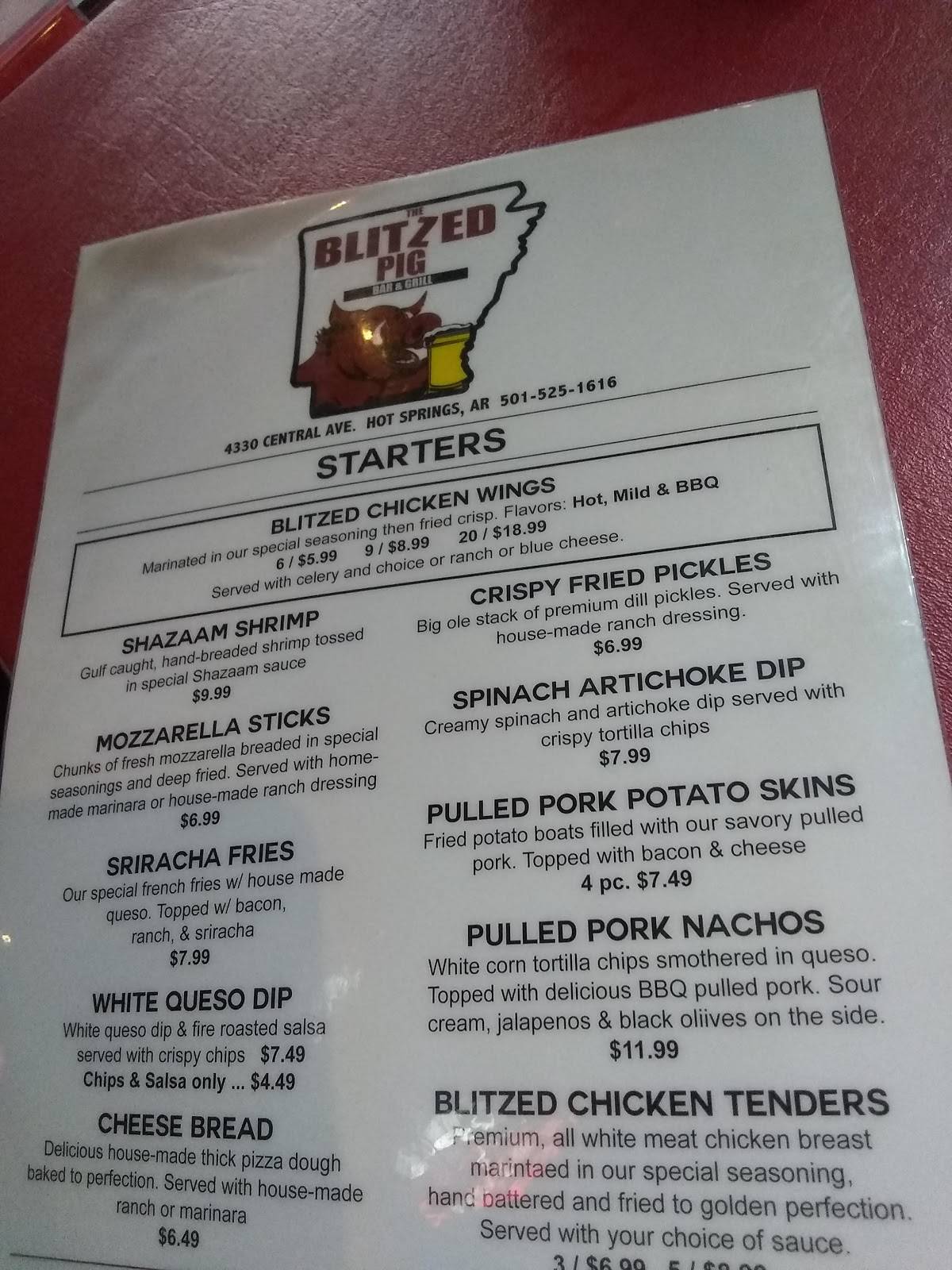 Menu at The Blitzed Pig pub & bar, Hot Springs