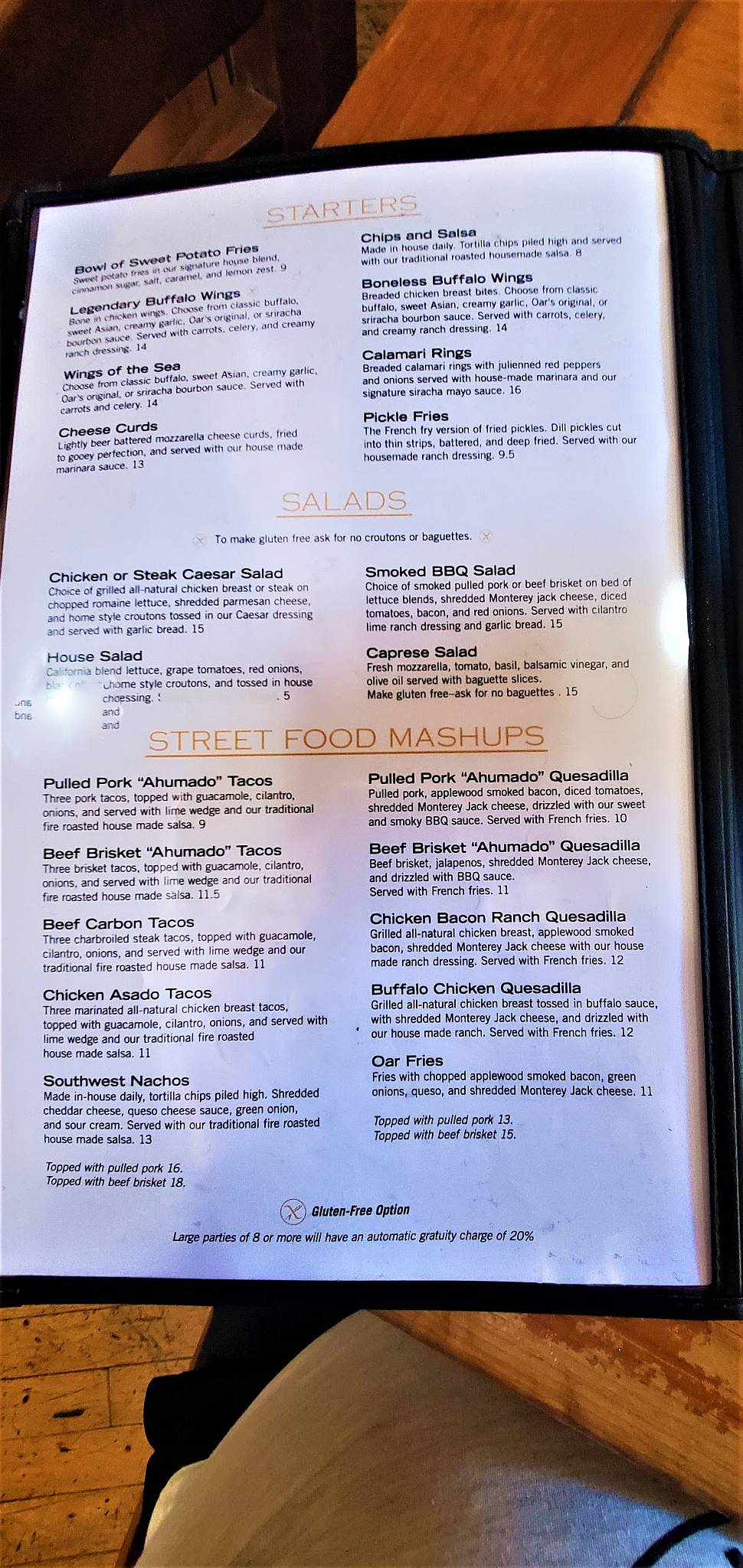 Menu at The Broken Oar pub & bar, Moab