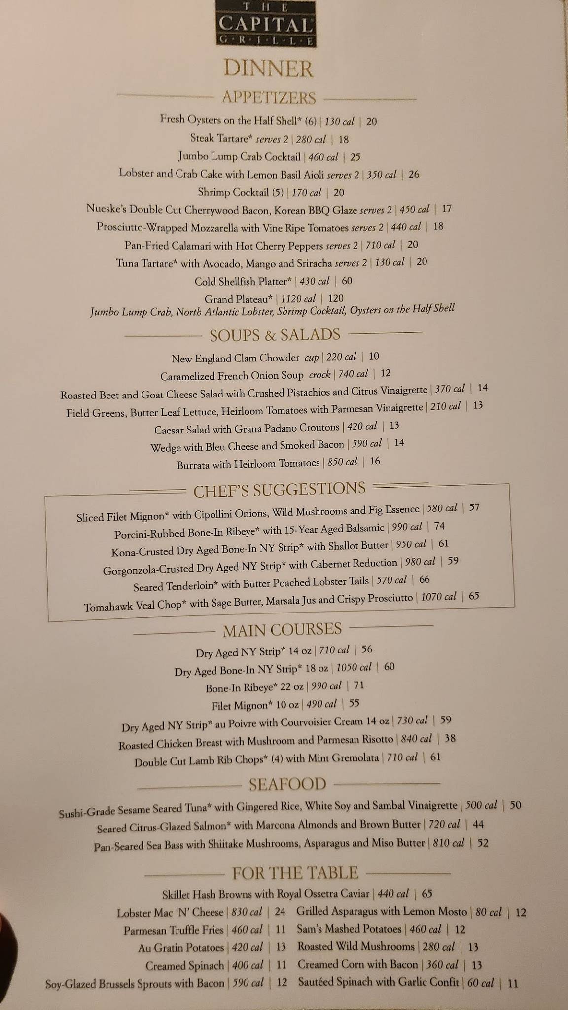 Menu at The Capital Grille pub & bar, Schaumburg