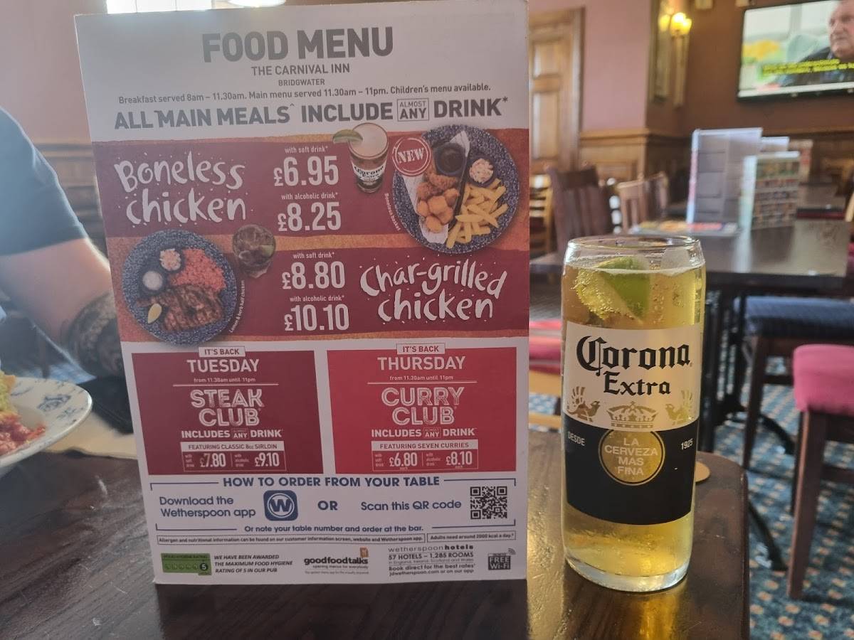 Menu at The Carnival Inn - JD Wetherspoon pub & bar, Bridgwater