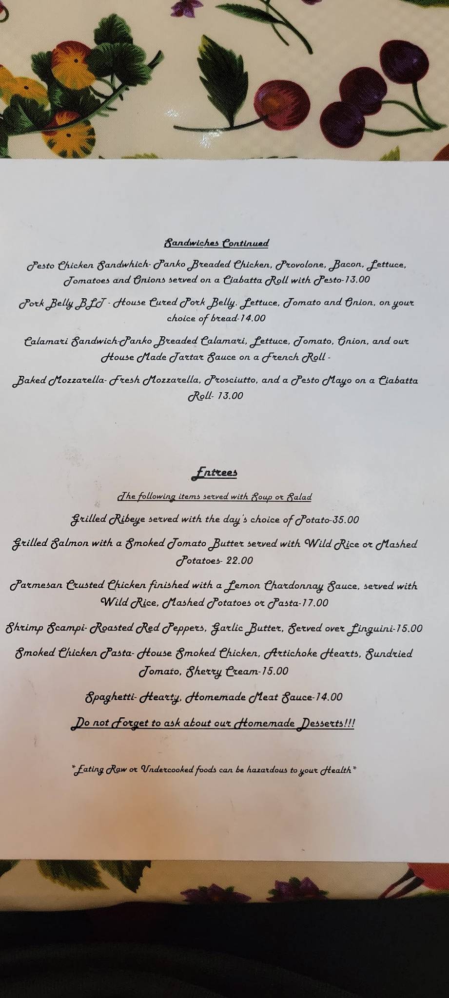 Menu at The Cider House at Canvas Cafe, Virginia City