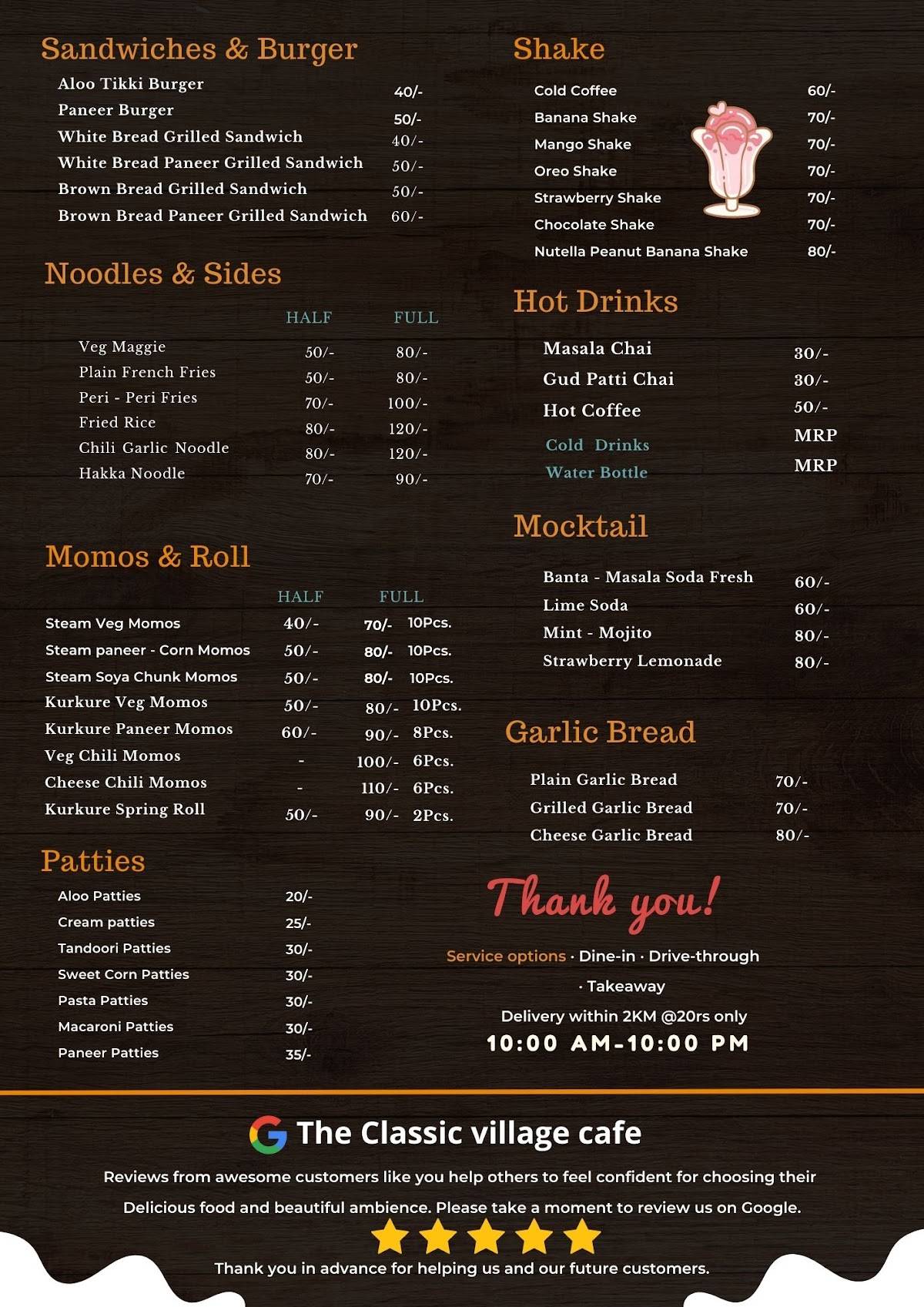 Menu at The Classic Village Cafe, Kurukshetra