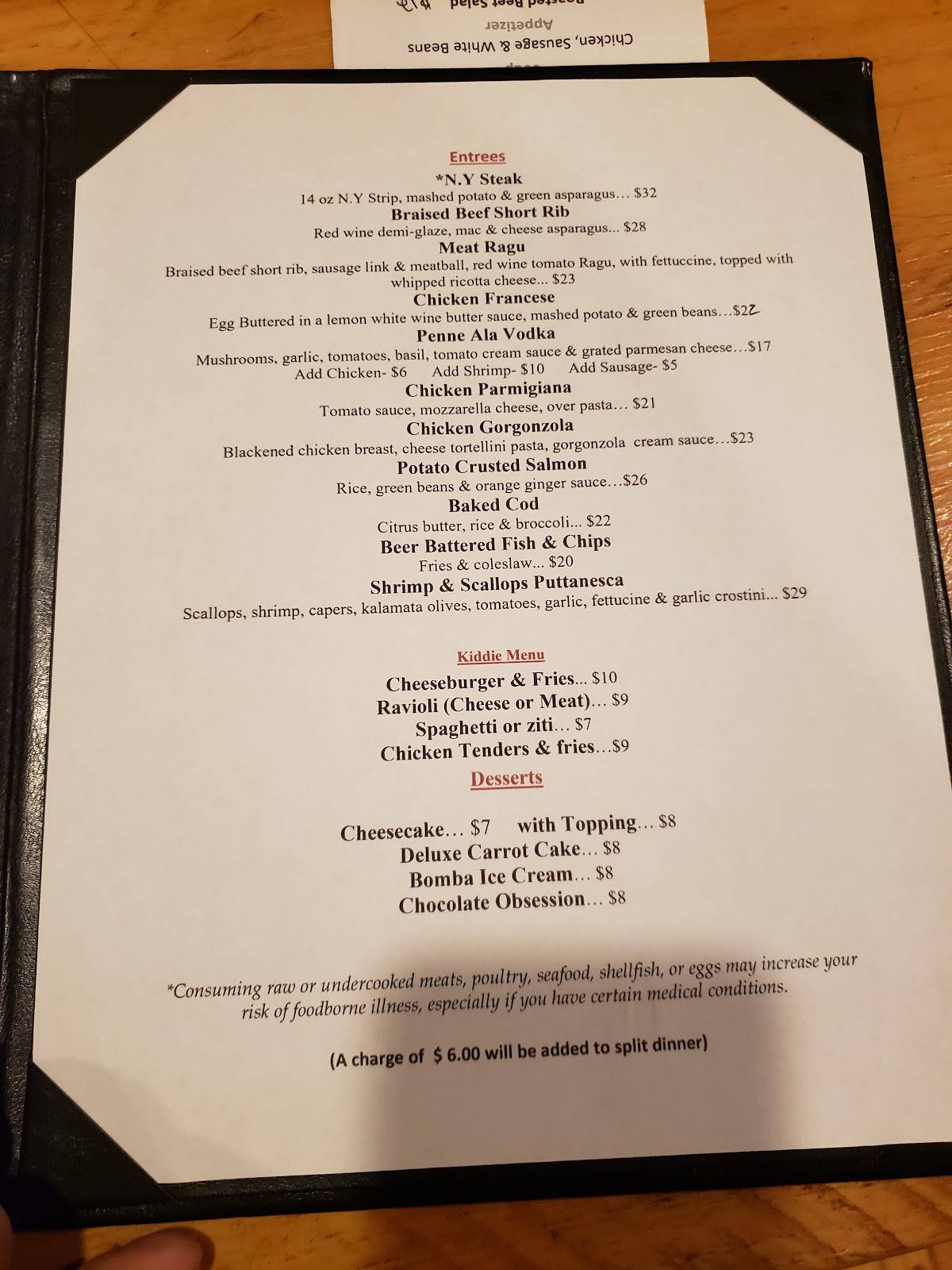 Menu at The Coach Stop restaurant, Hartland