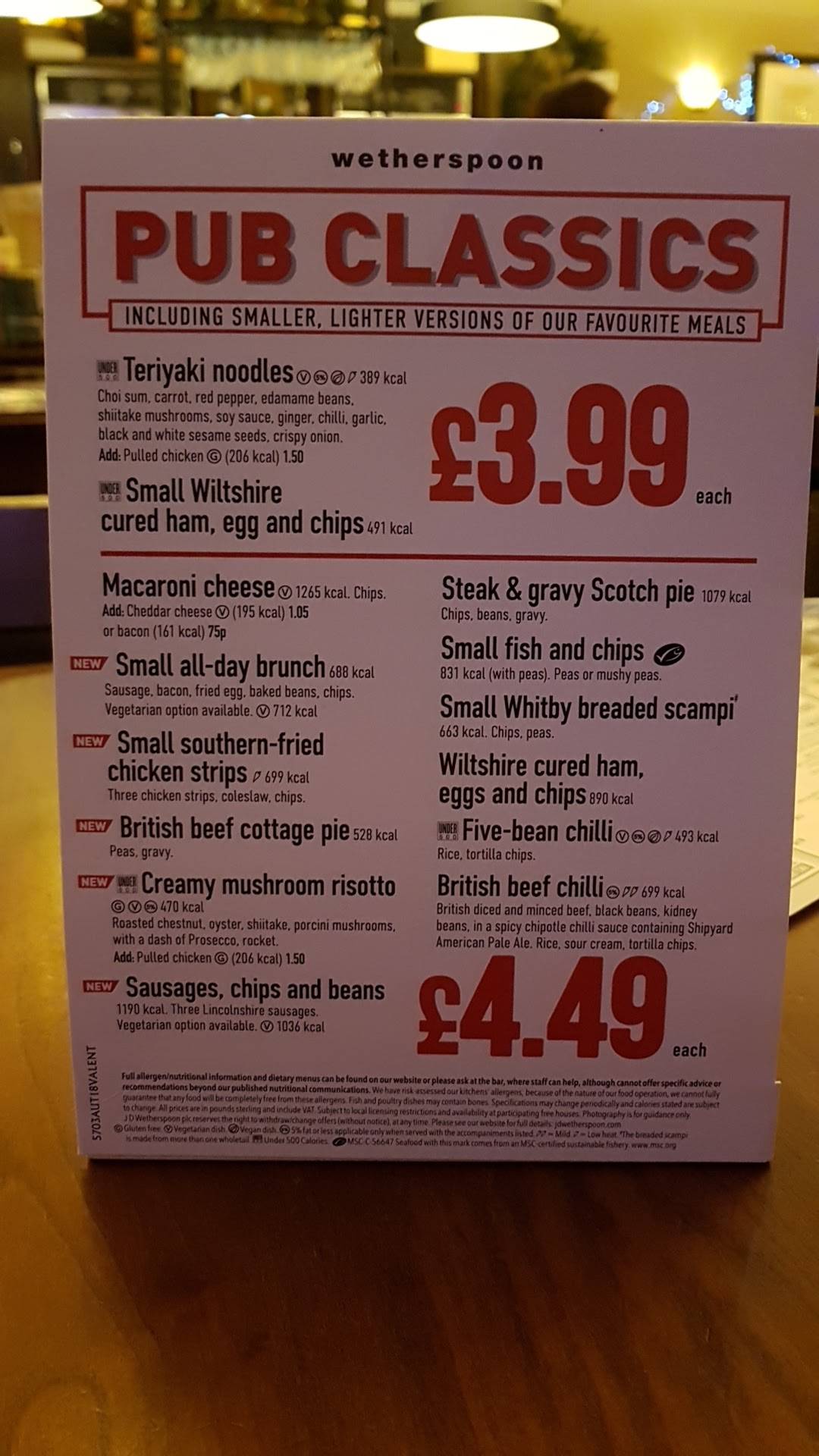 Menu at The David MacBeth Moir - JD Wetherspoon pub & bar, Musselburgh