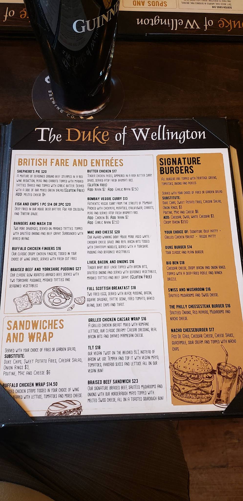 Menu at The Duke of Wellington pub & bar, Waterloo
