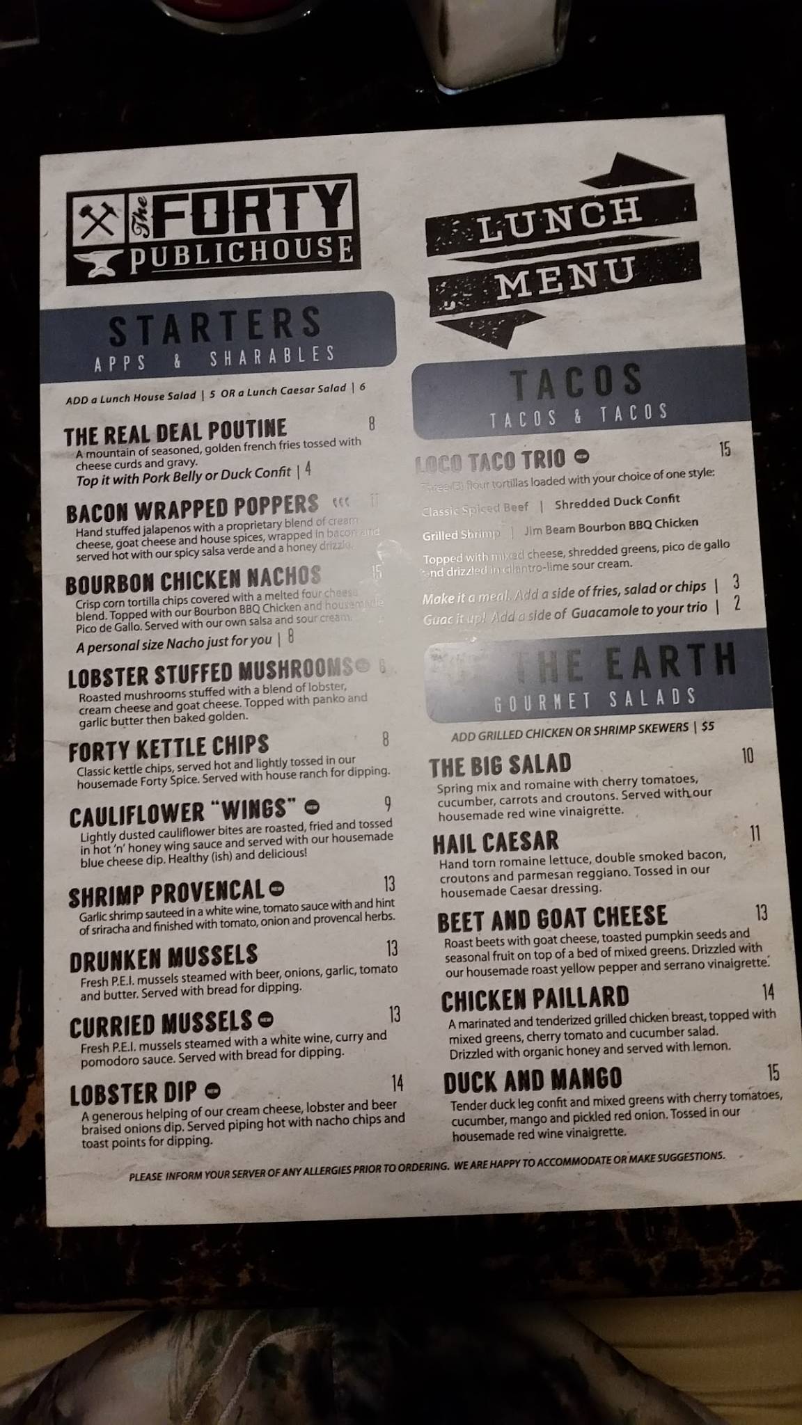 Menu at The Forty Public House, Grimsby