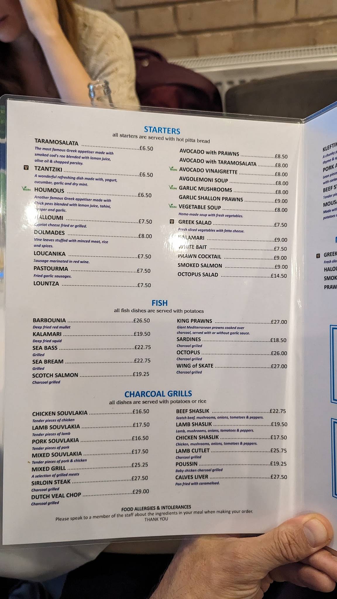 Menu at The Four Lanterns restaurant, London