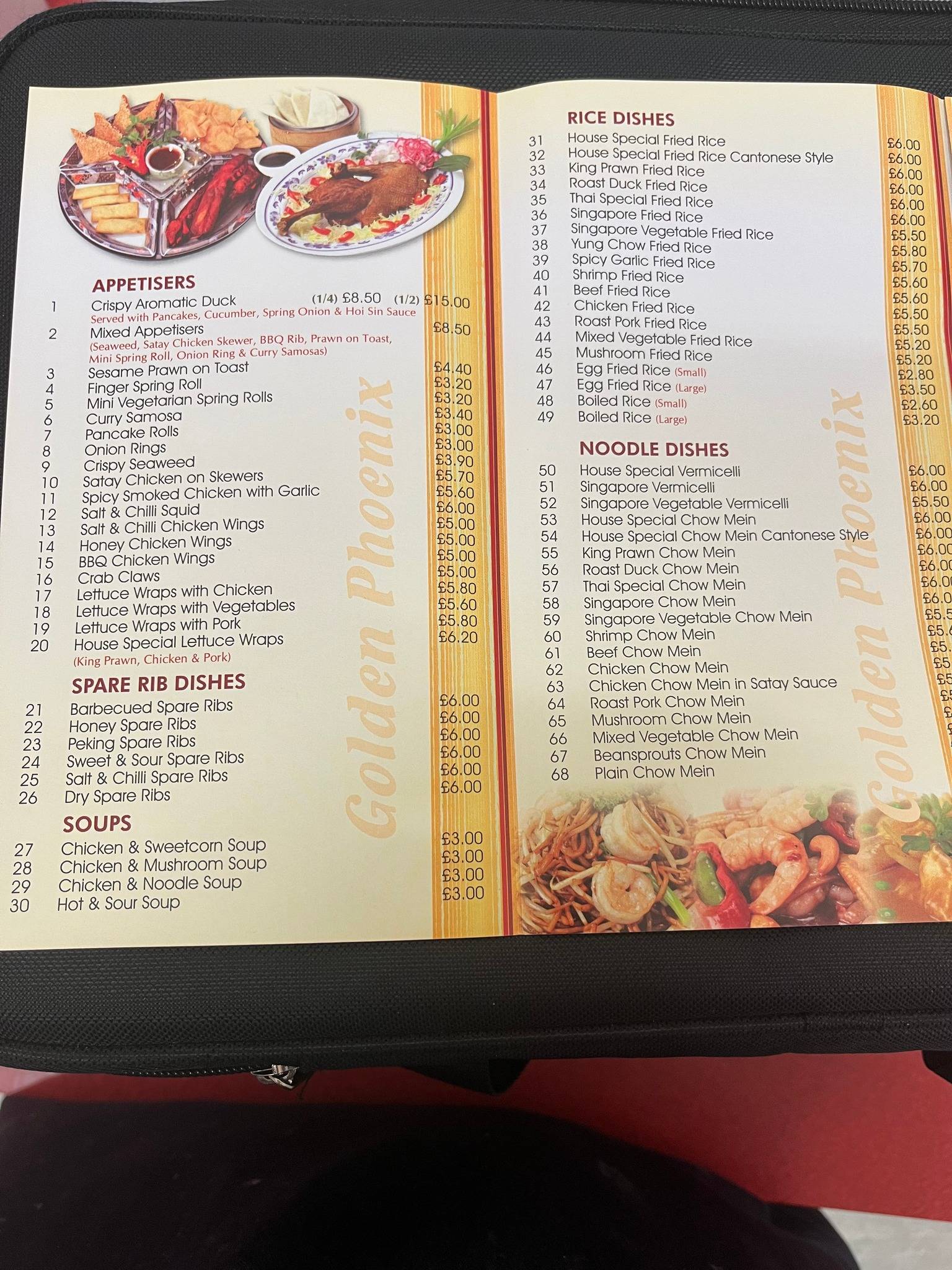 Menu at The Golden Phoenix fast food, Swansea