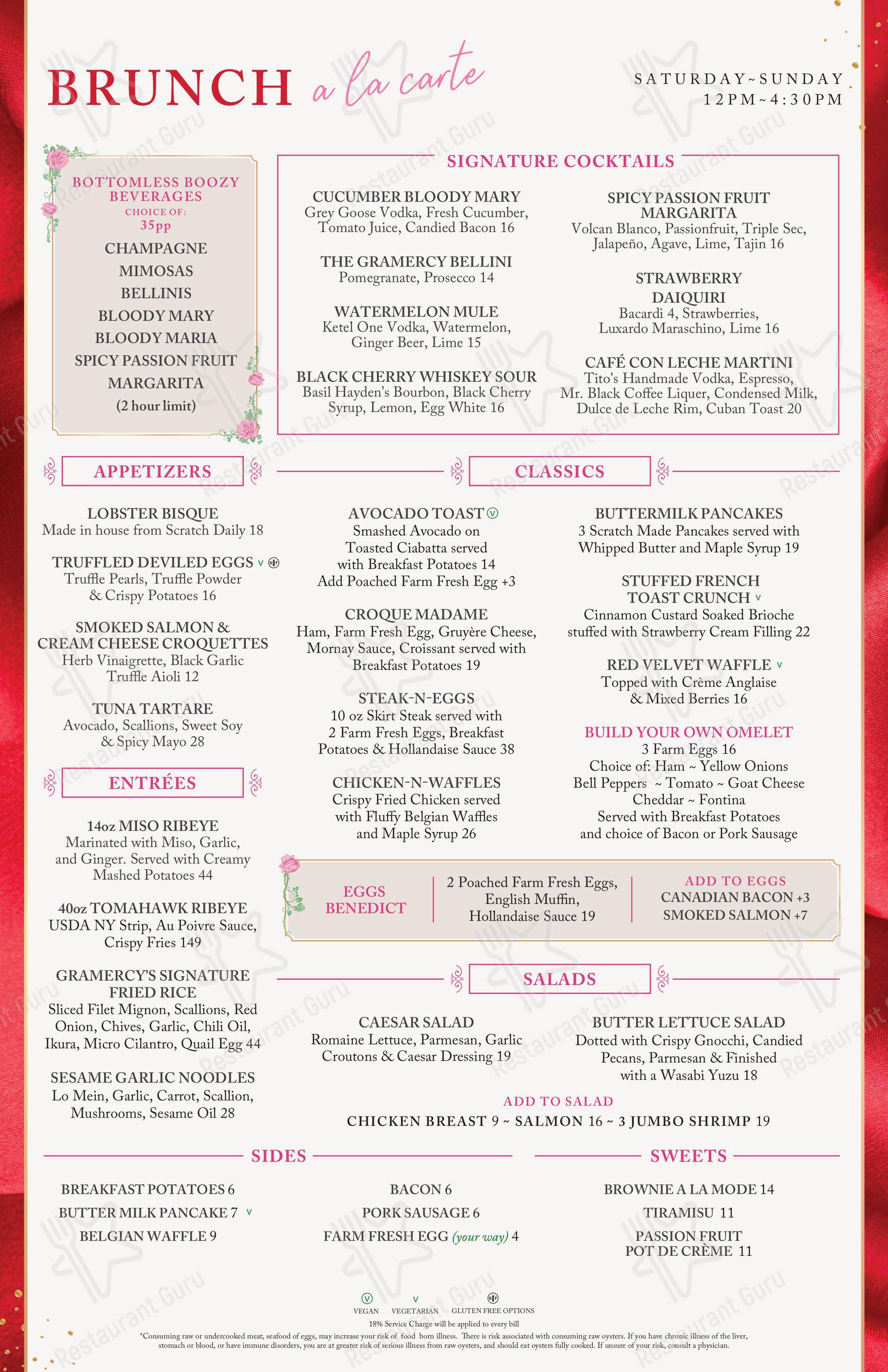 Menu at The Gramercy Miami pub & bar, Coral Gables