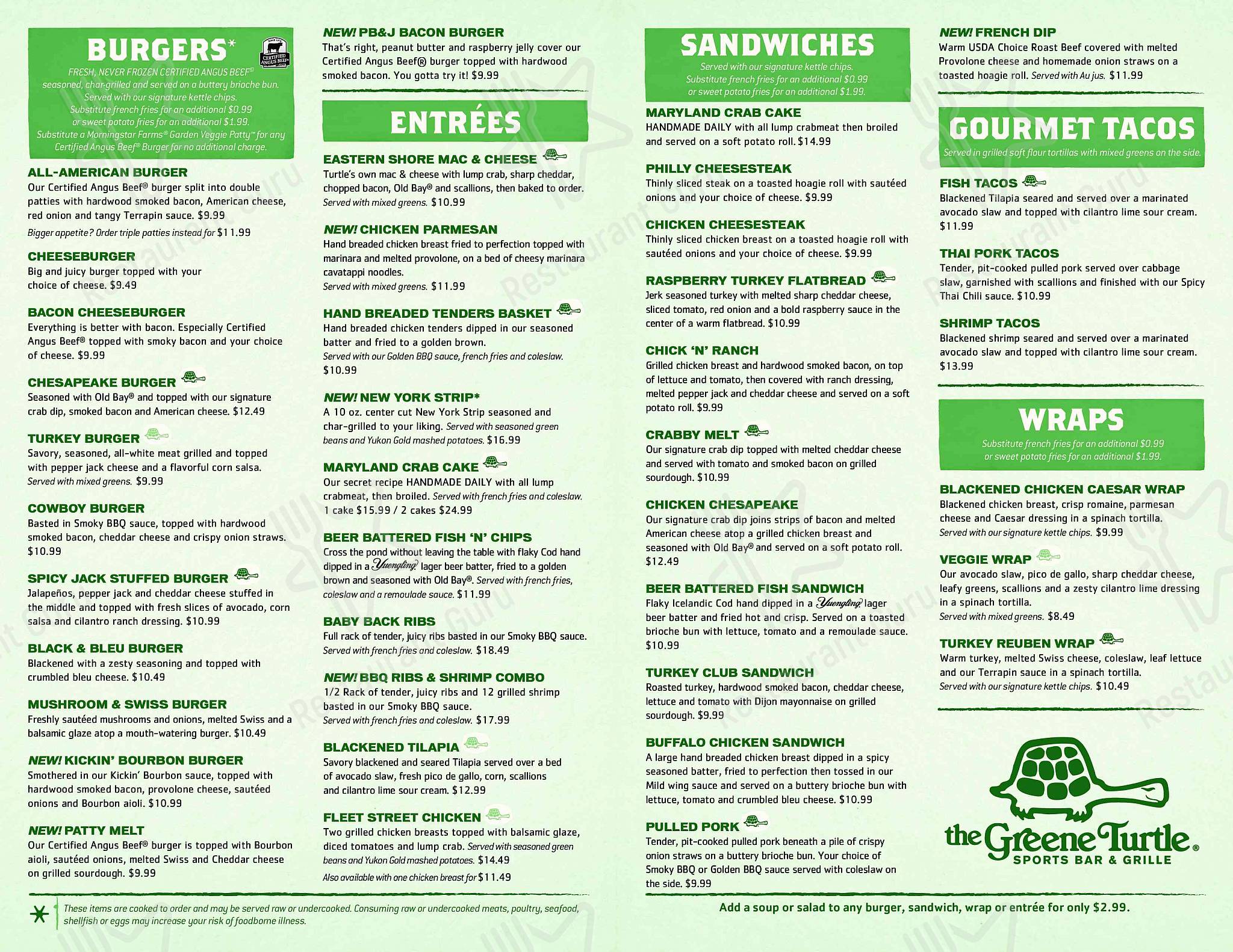Menu at The Greene Turtle Sports Bar & Grille, Chesapeake, Greenbrier ...