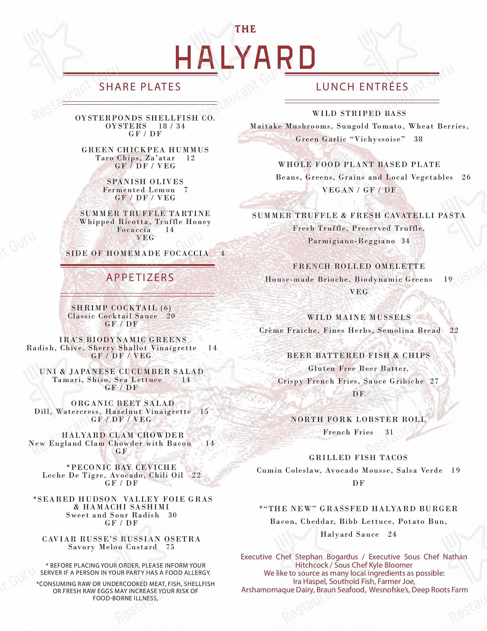 Menu at The Halyard Restaurant, Greenport, County Rd 48