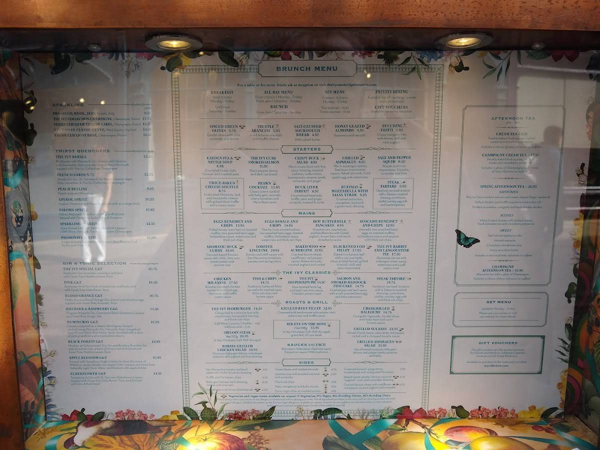Menu at The Ivy Cambridge Brasserie restaurant, Cambridge