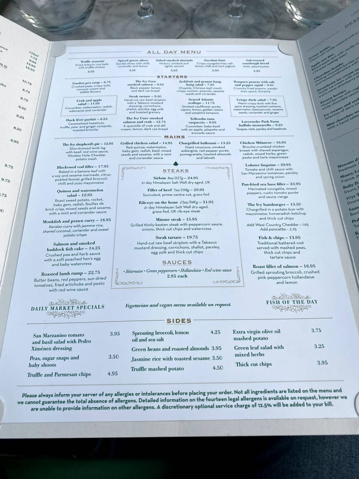 Menu at The Ivy Spinningfields Manchester restaurant, Manchester