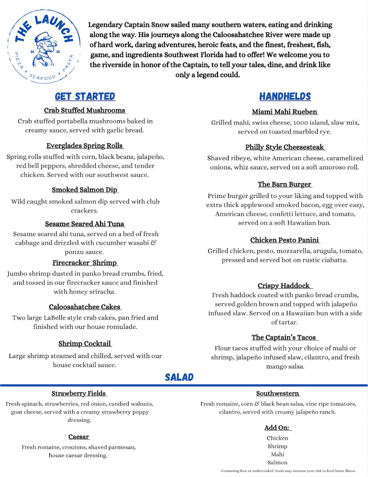 Menu at The Launch pizzeria, LaBelle