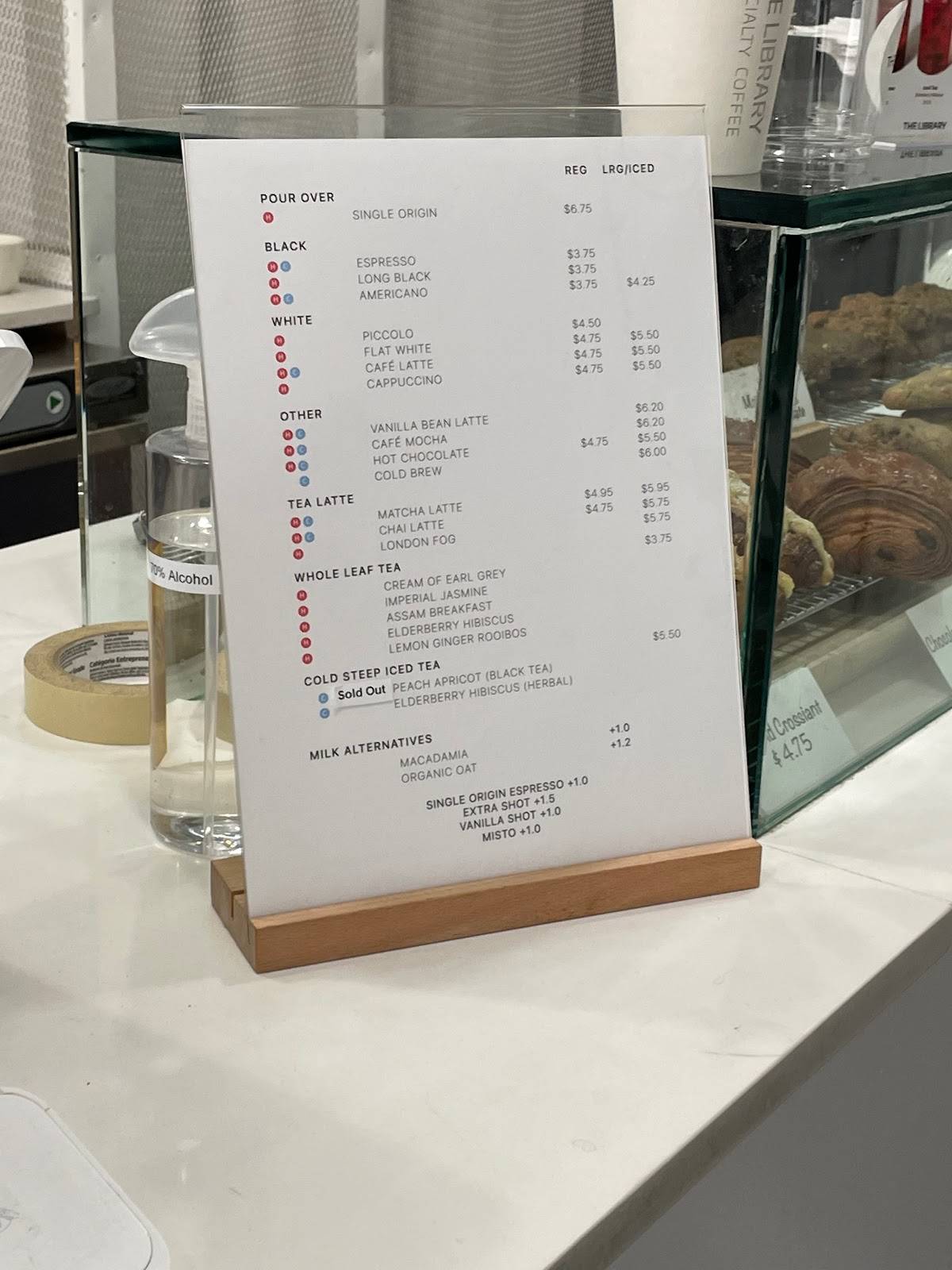 Menu at The Library Specialty Coffee cafe, Toronto, 281 Dundas St W