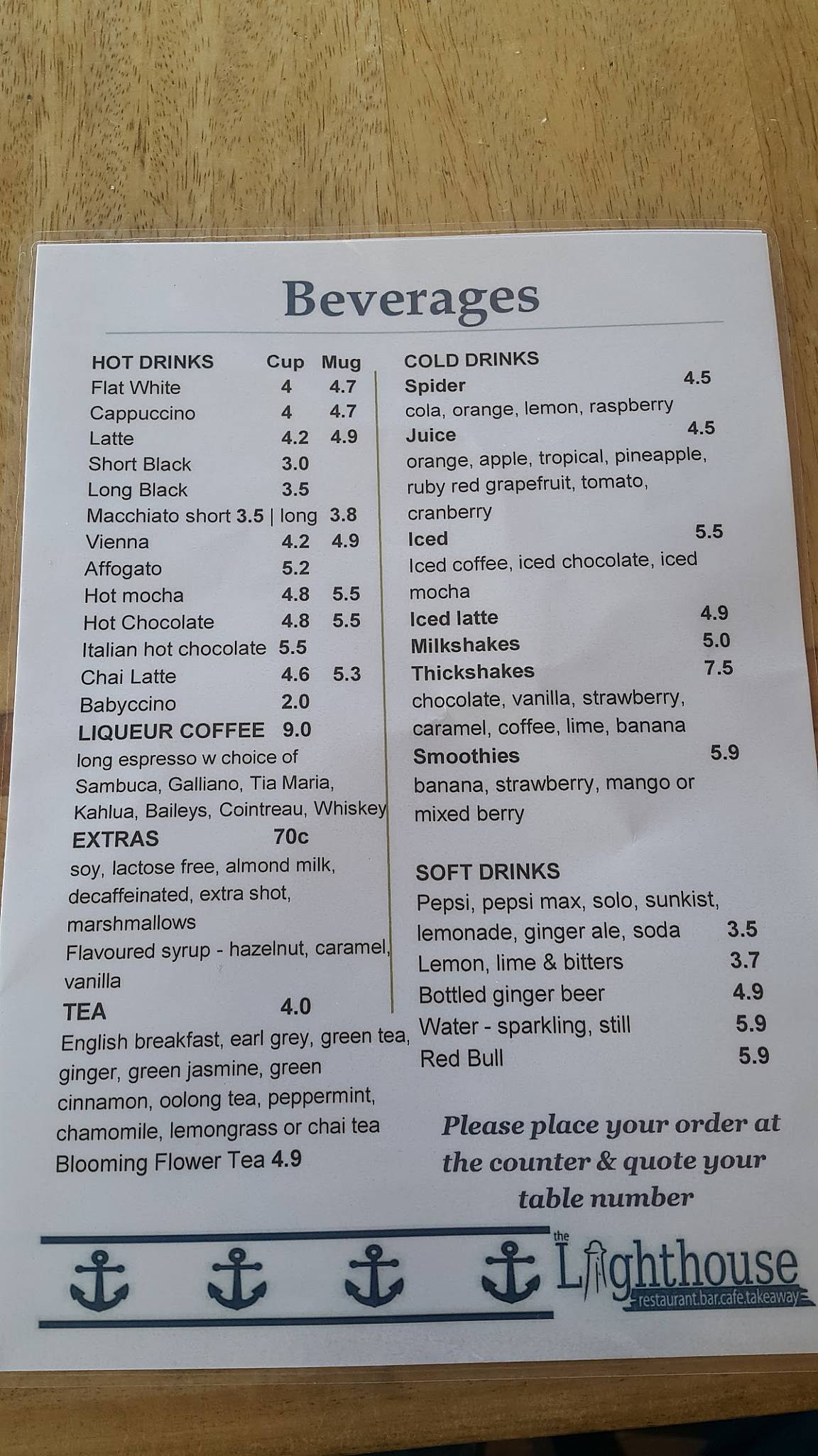 Menu at The Lighthouse Restaurant, Cleveland