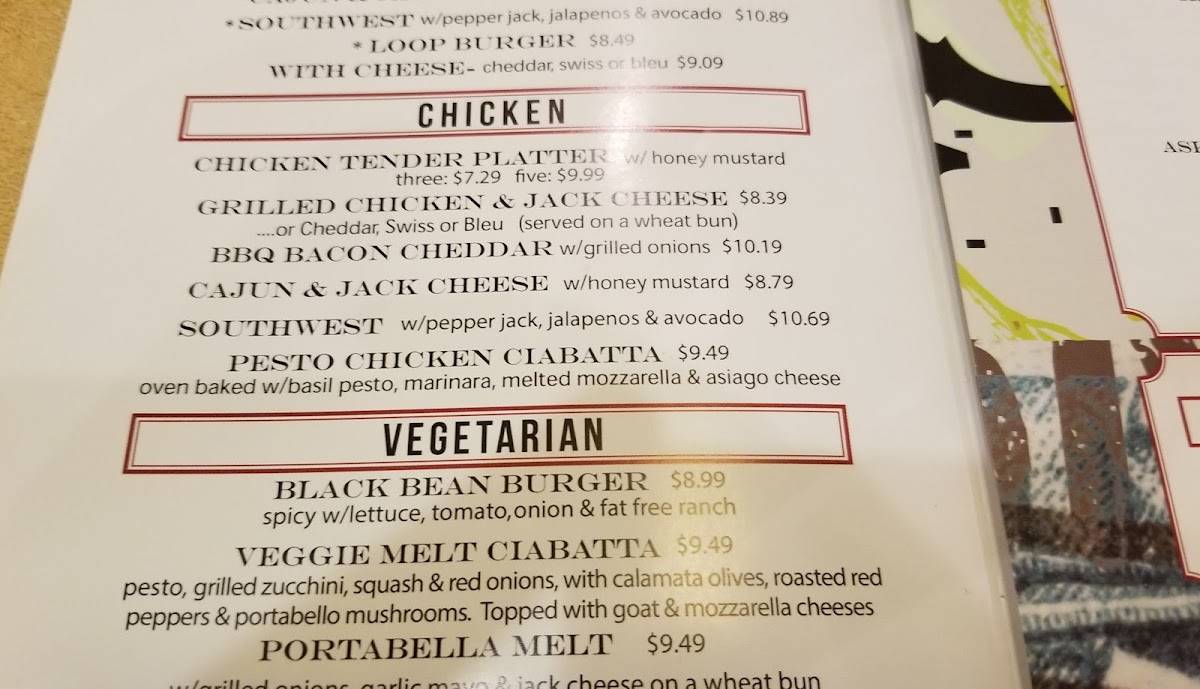Menu at The Loop Restaurant, Kernersville